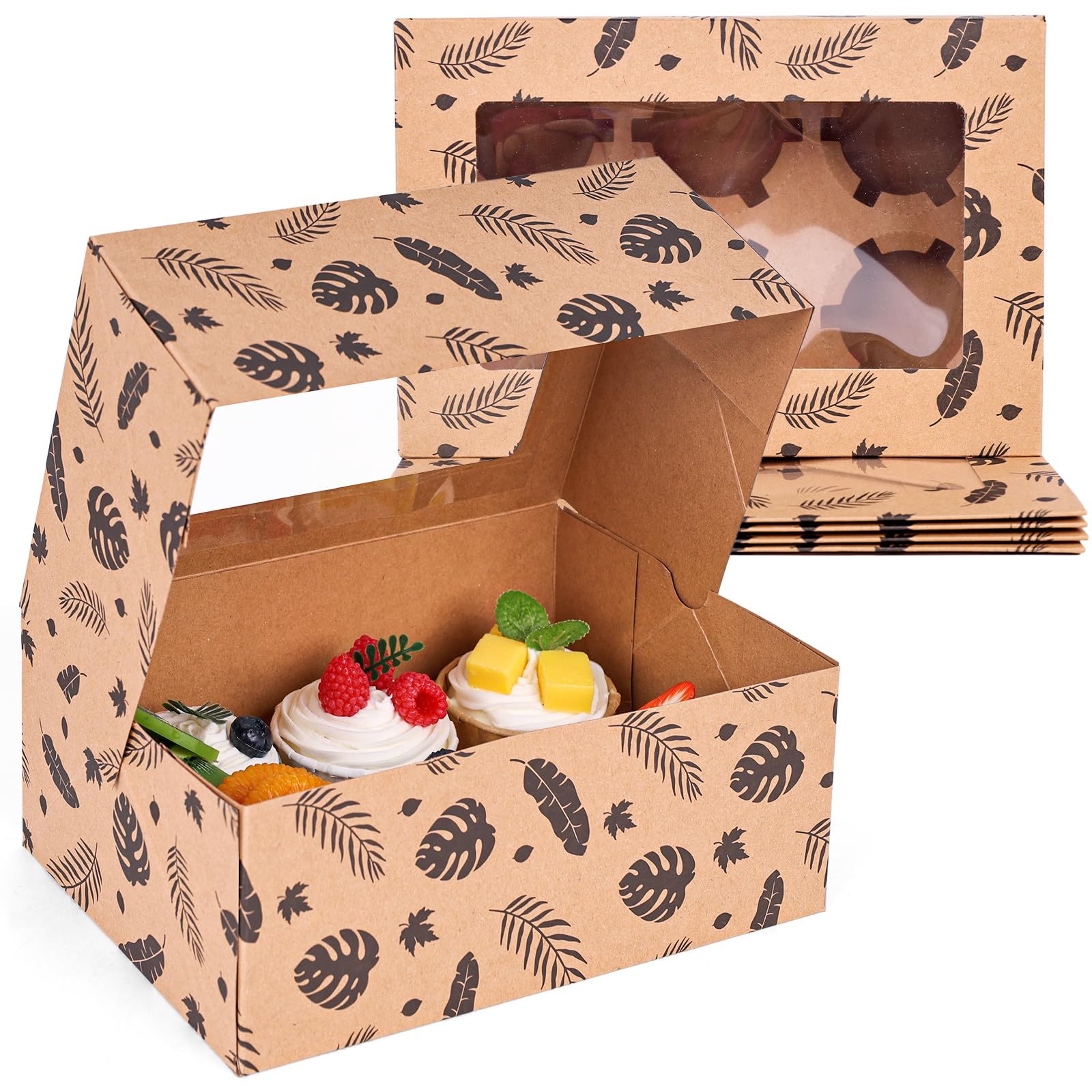 Amazon.com: HANSGO 6 Sets Kraft Paper Cupcake Boxes, 9.5 x 6.3 x 3 ...