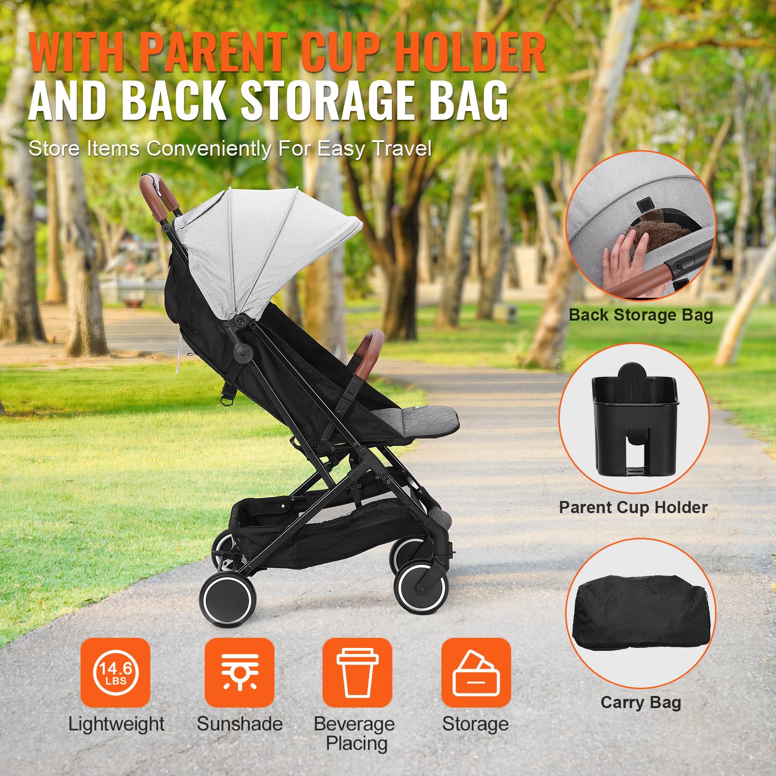 VEVOR Standard Baby Infant Stroller, Toddler Stroller with 95°-150 ...