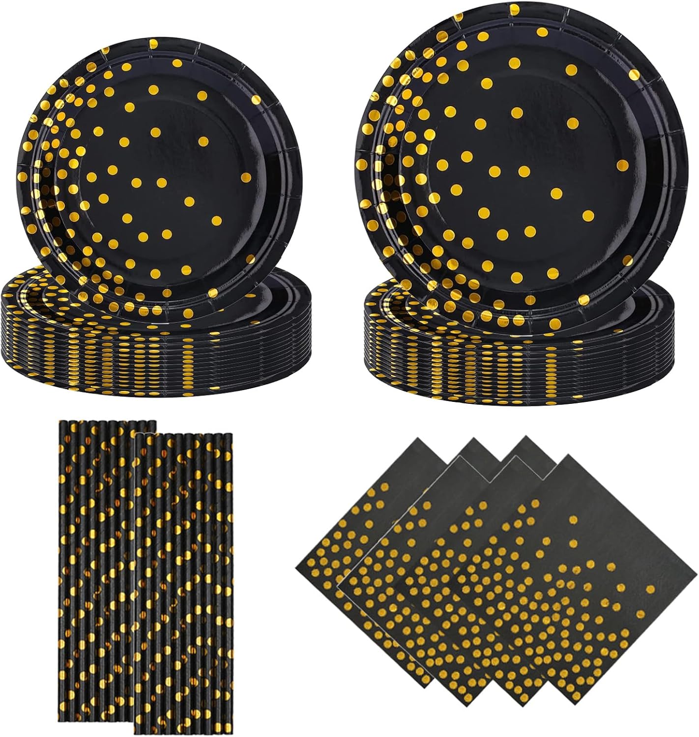 64PCS Black and Golden Dot Party Tableware Decorations for Birthday ...