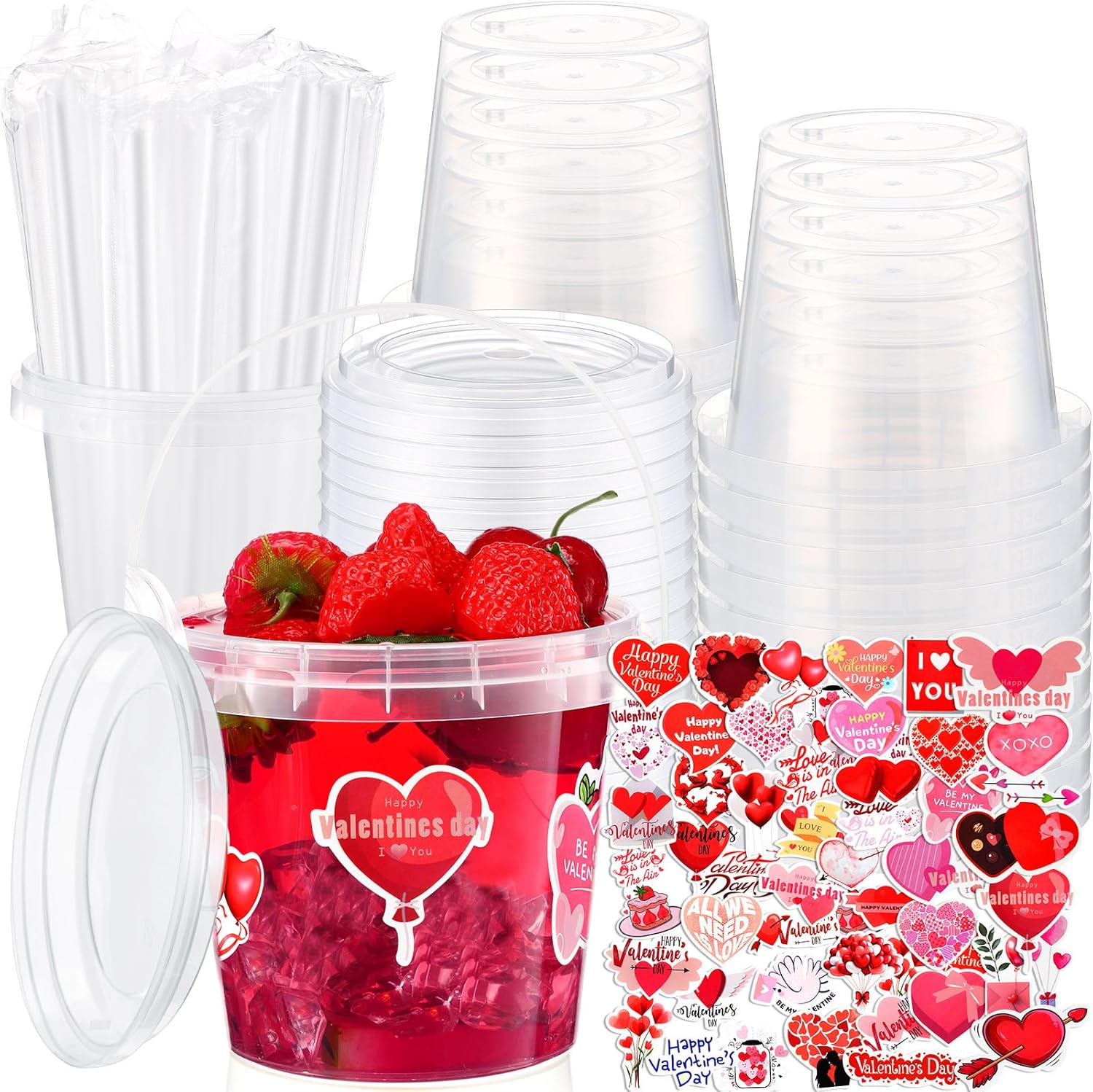 Amazon.com: Funnymoom 30 Sets Valentine's Day Clear Plastic Cups 24 oz ...