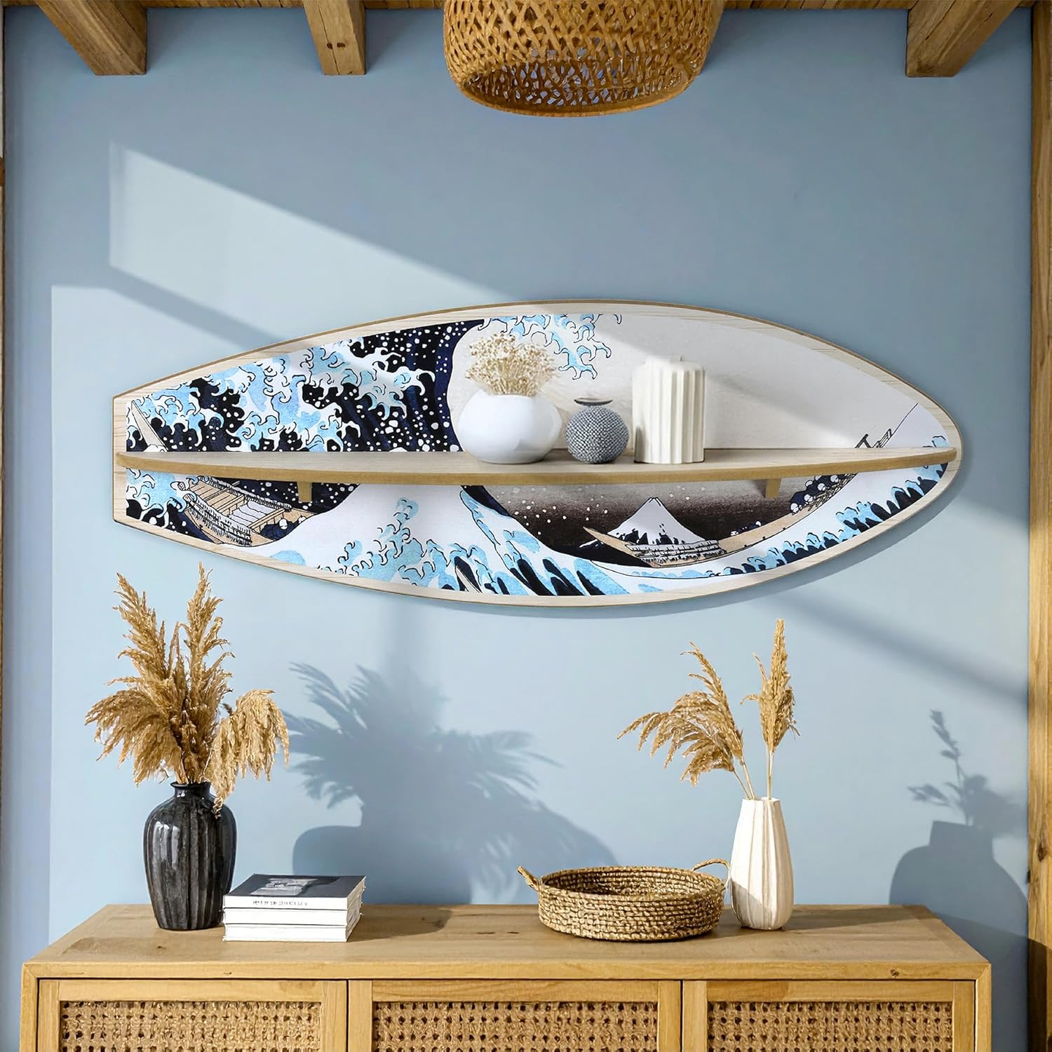 Amazon.com: American Art Decor The Great Wave Surfboard Wall Shelf ...