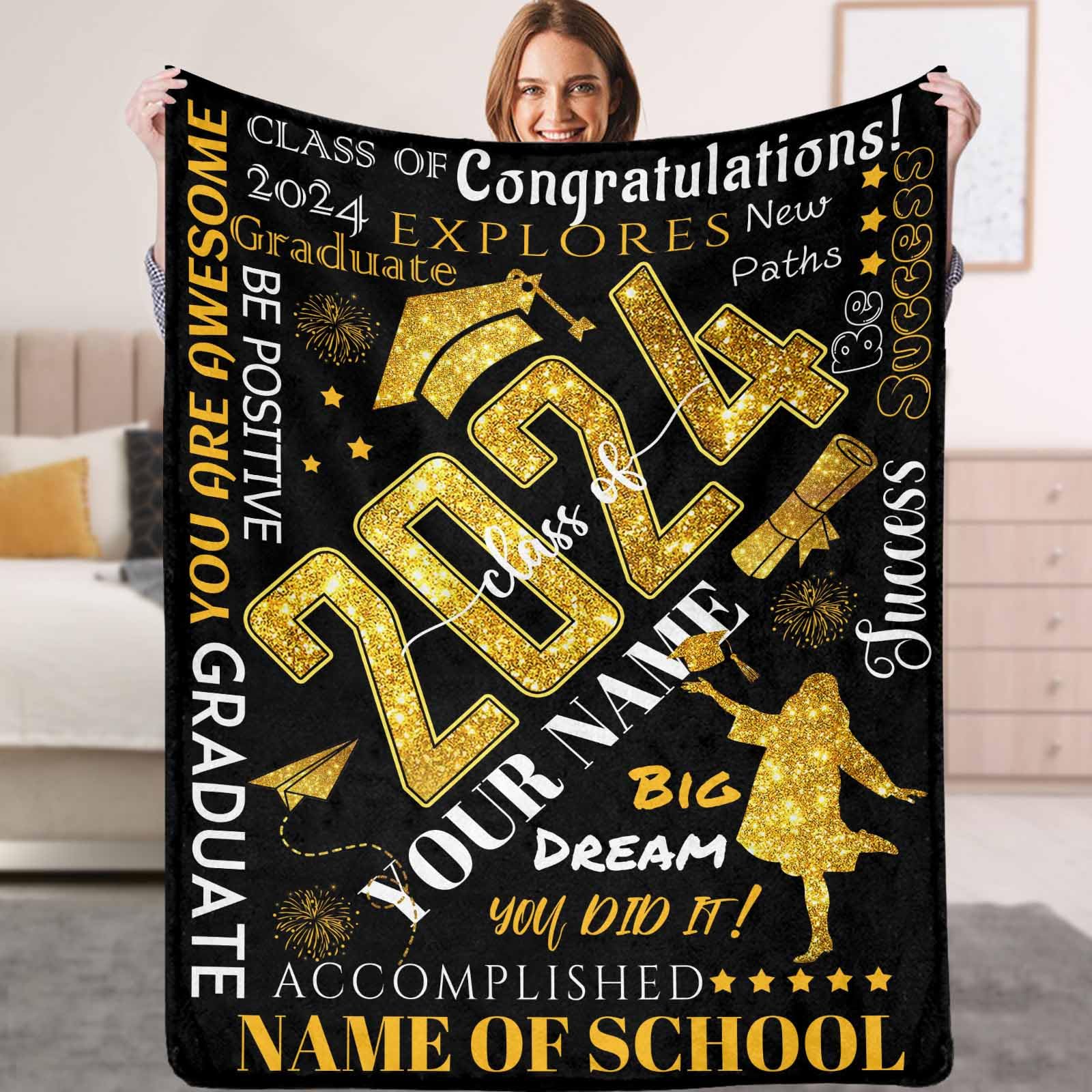 Amazon.com: YESCUSTOM Custom 2024 Graduation Blankets Personalized Name ...