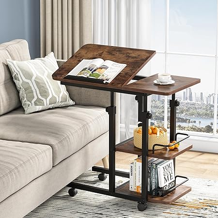 Amazon.com: C Shaped Table, Mobile Couch Table w/Wheels, Height ...