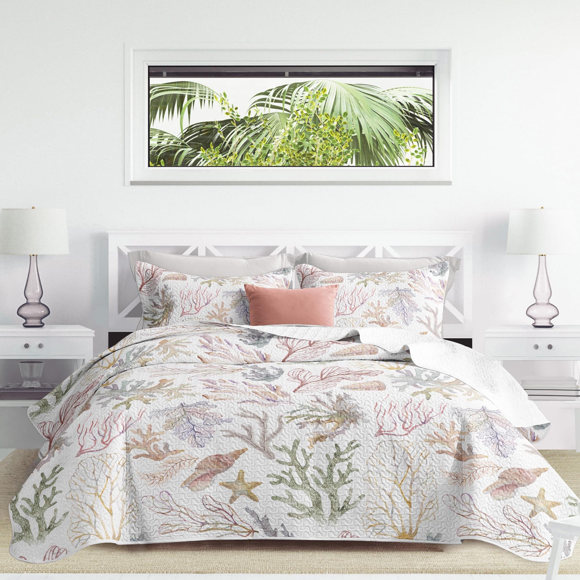 Amazon.com: MISC 6pc Vibrant Orange Pink Blue White Full Queen Quilt ...