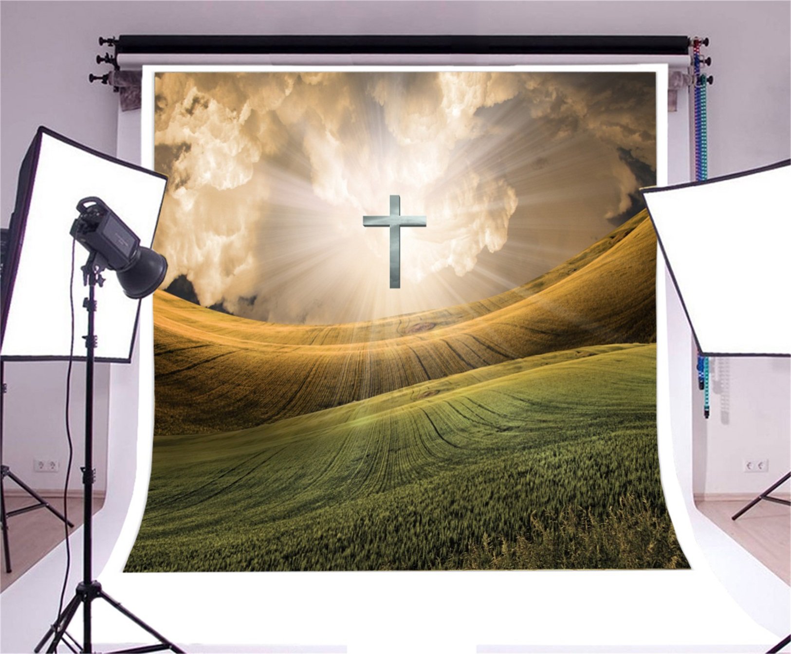 Buy AOFOTO 10x10ft Christian Cross Radiates Light in Sky Backdrop Jesus ...
