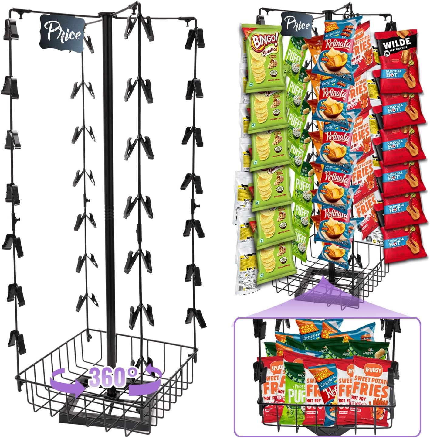 Amazon.com: Coldairsoap Chip Rack Display Stand with Basket, 4-Row 56 ...