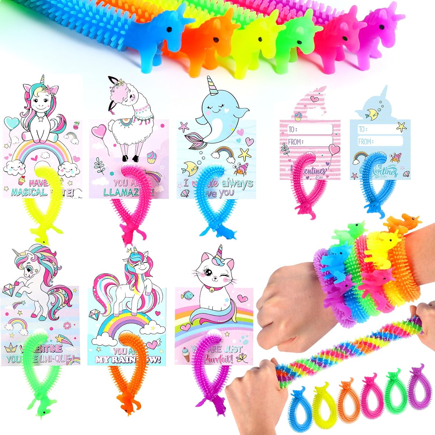 Amazon.com: Breathffy 30 Pack Valentines Cards with Unicorn Stretchy ...