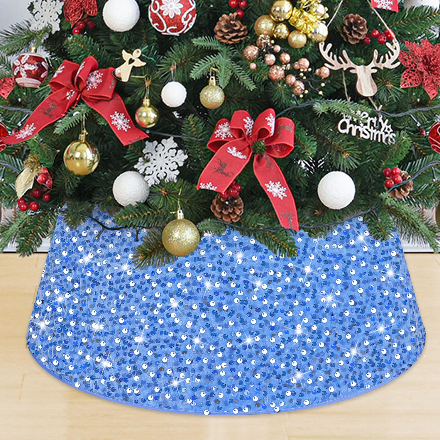 Christmas Tree Collar Light Blue Glitter Tree Collar 23.6 Inch Sequin ...