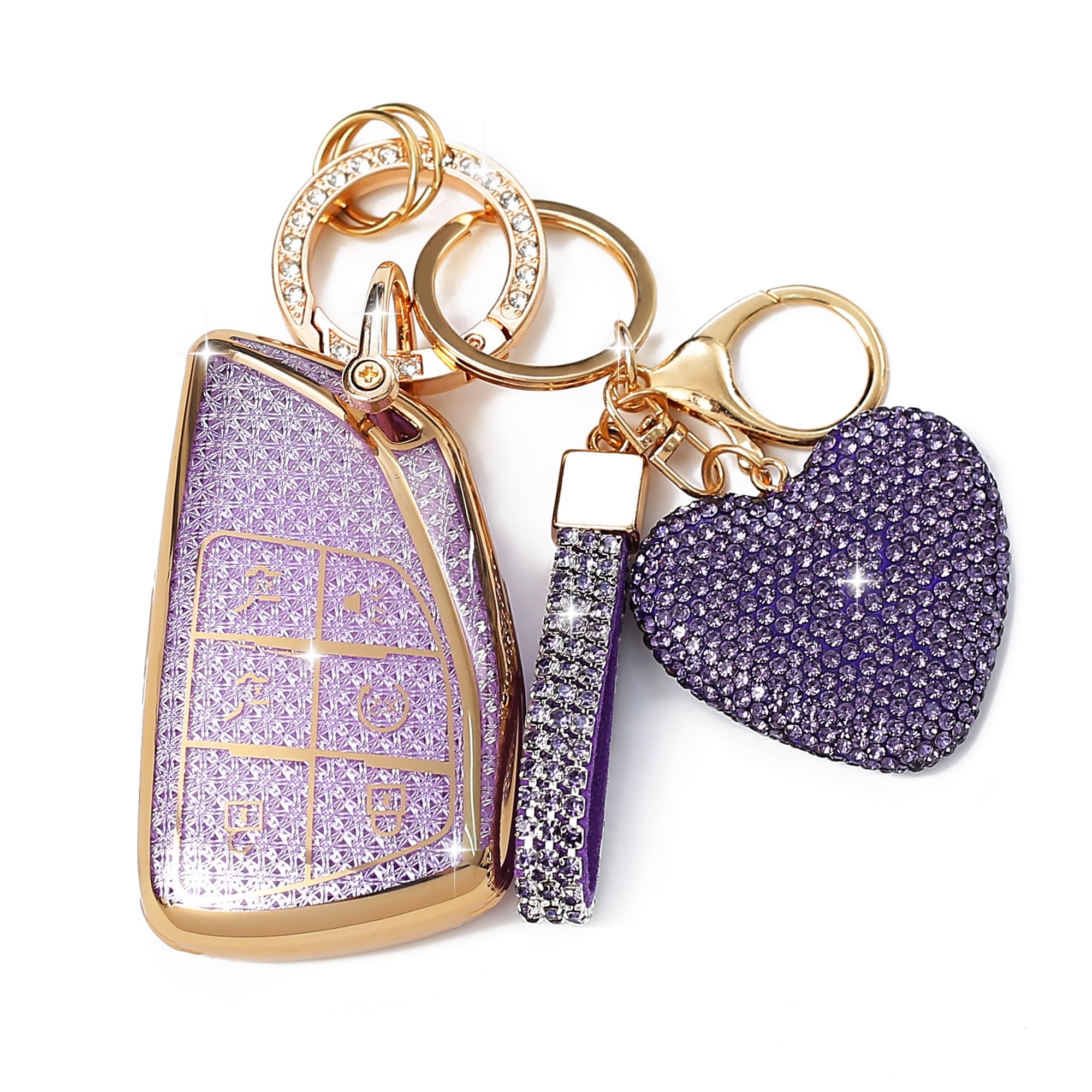 Amazon.com: Simocky Key Fob Cover with Diamond Heart Keychain Car Key ...