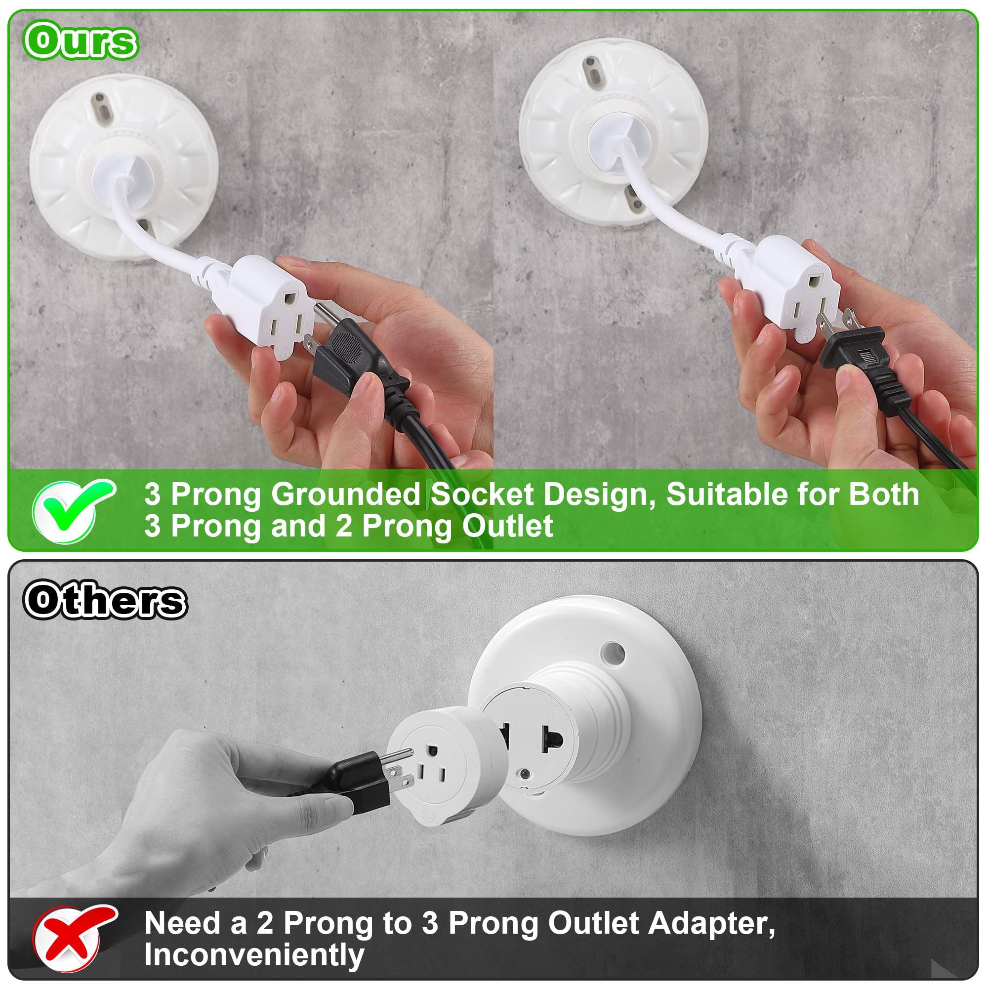 Snapklik.com : Feekoon 1 Pack 3 Outlet Light Socket Adapter, Convert ...