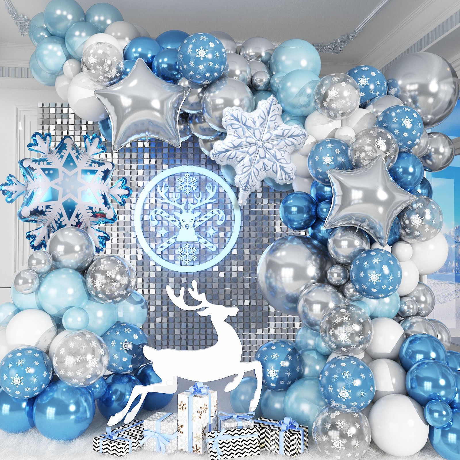 Amazon.com: Jobkoo Snowflake Balloon Garland Arch Kit Winter Snowflake ...