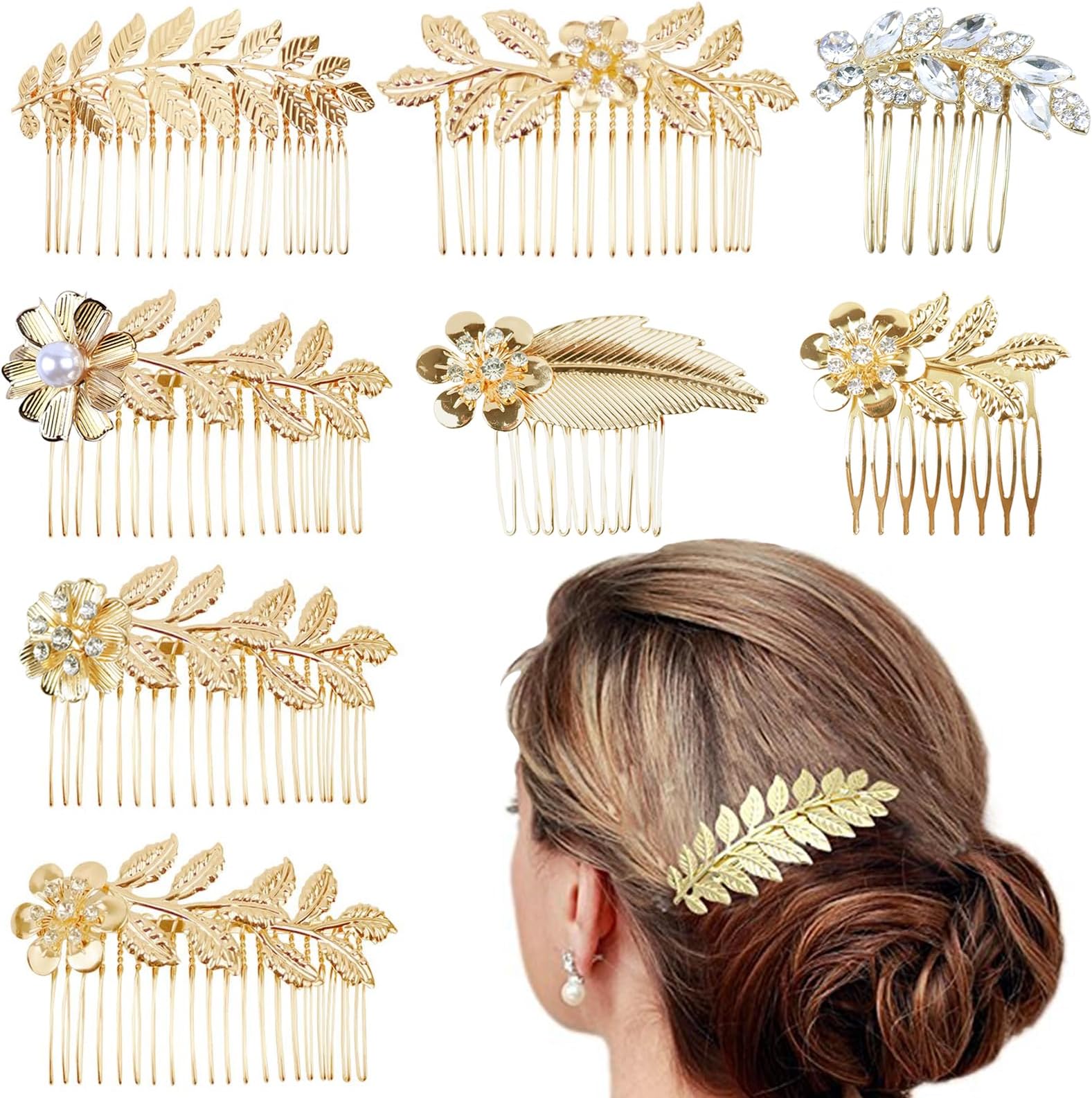 Amazon.com : 8 Pack Leaf Hair Side Combs for Women Girl, Bridal Metal ...