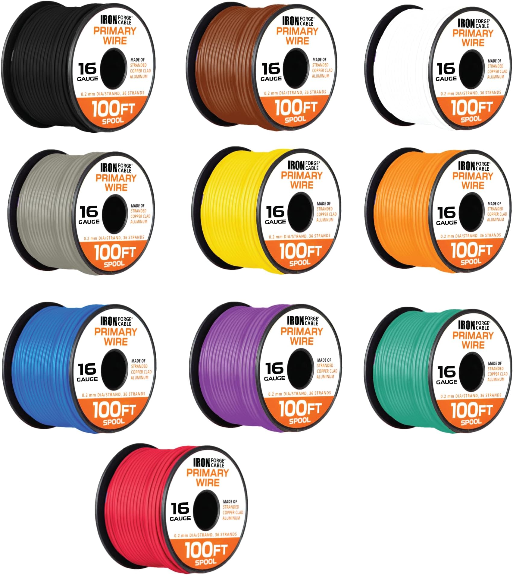 Iron Forge Cable 16 Gauge Primary Automotive Wire Assortment - 10 Roll ...
