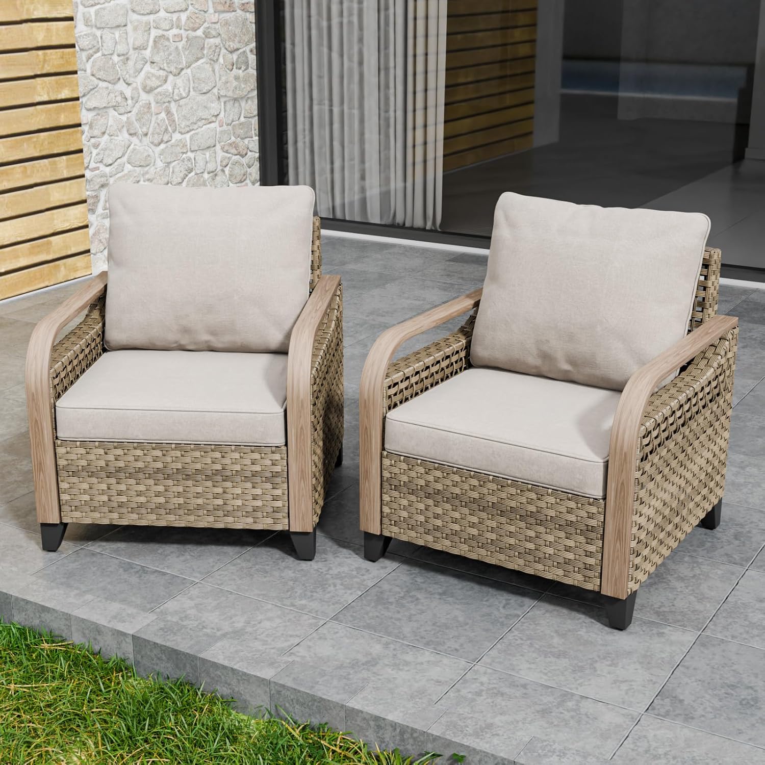 Amazon.com: INTER HUT Modern Wicker Patio Chairs, Rattan Outdoor Chairs ...