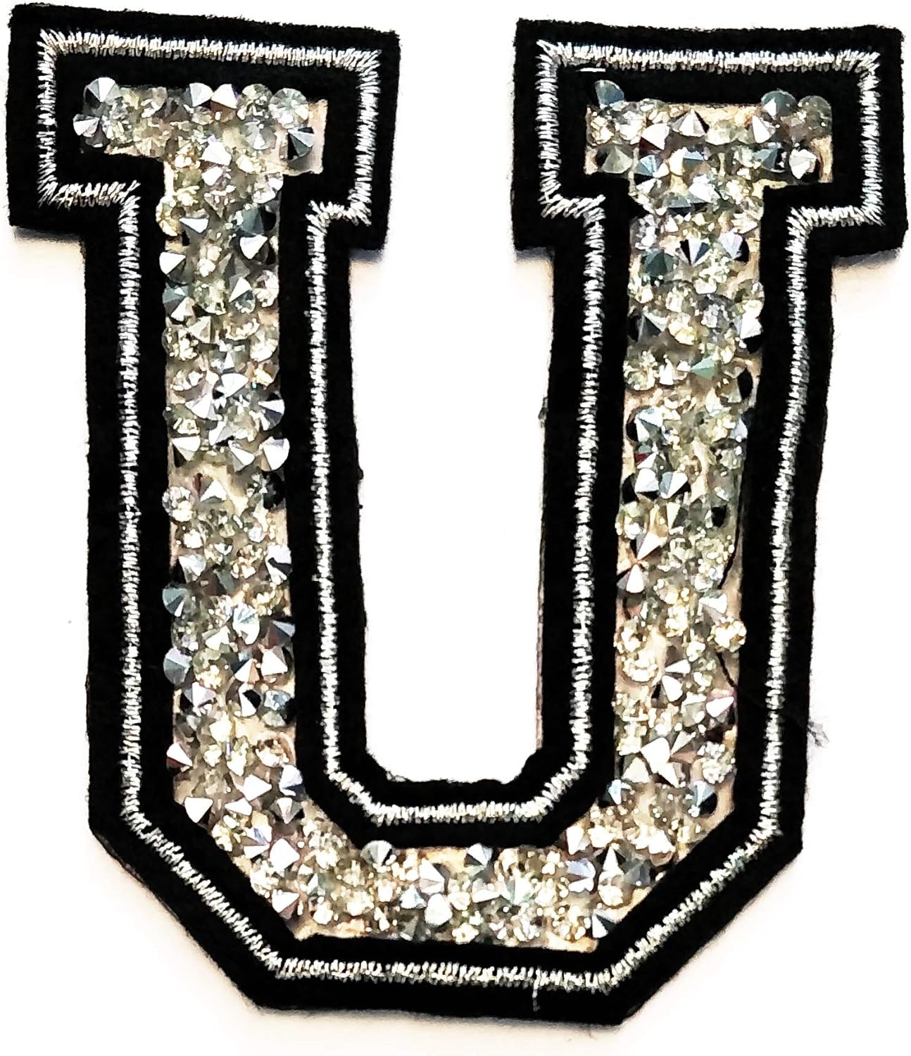Amazon.com: Letter U Patch Black Silver Diamond Crystal Jewelry Patch ...