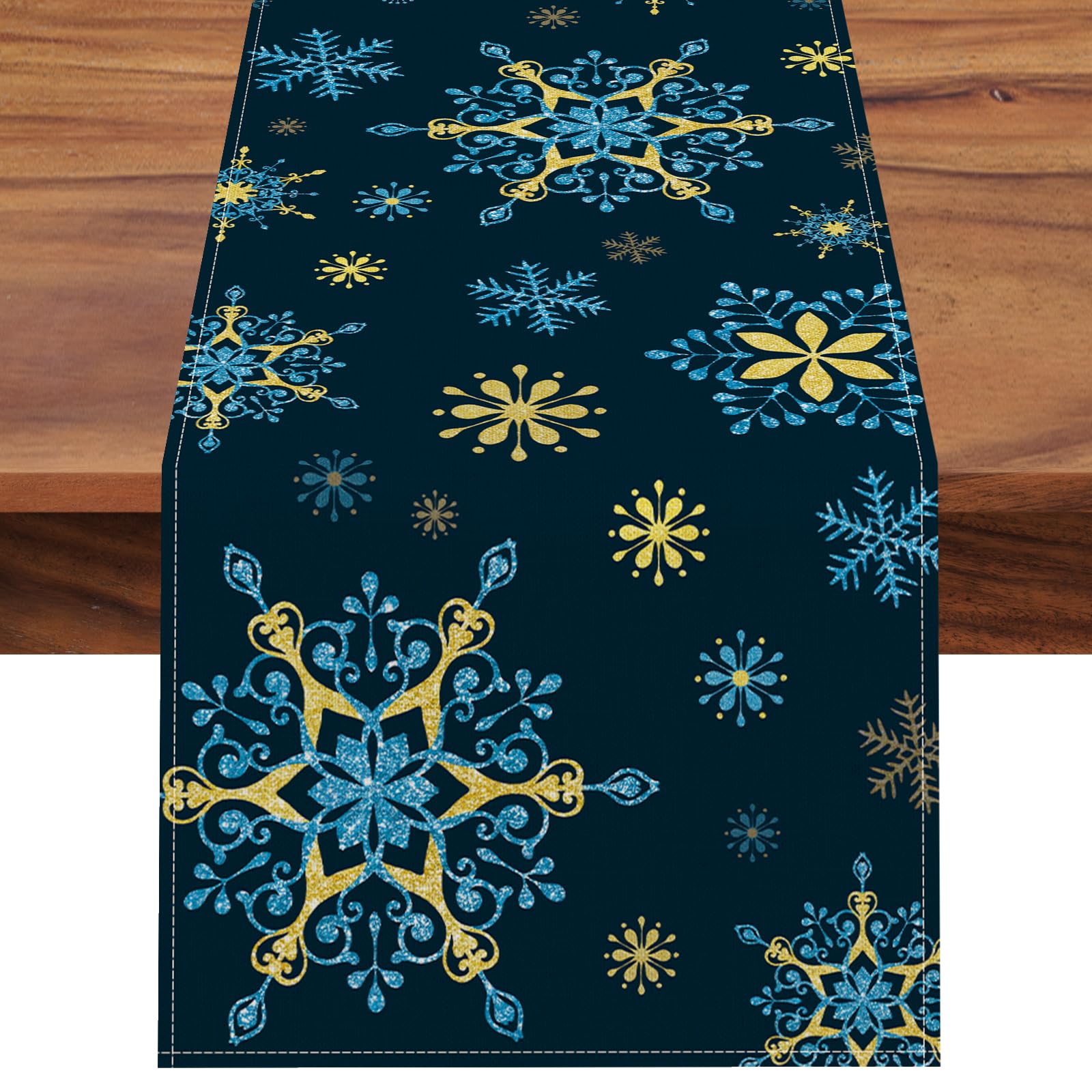 Amazon.com: Seliem Winter Blue Gold Snowflakes Table Runner, Christmas Xmas Kitchen Dining Table ...