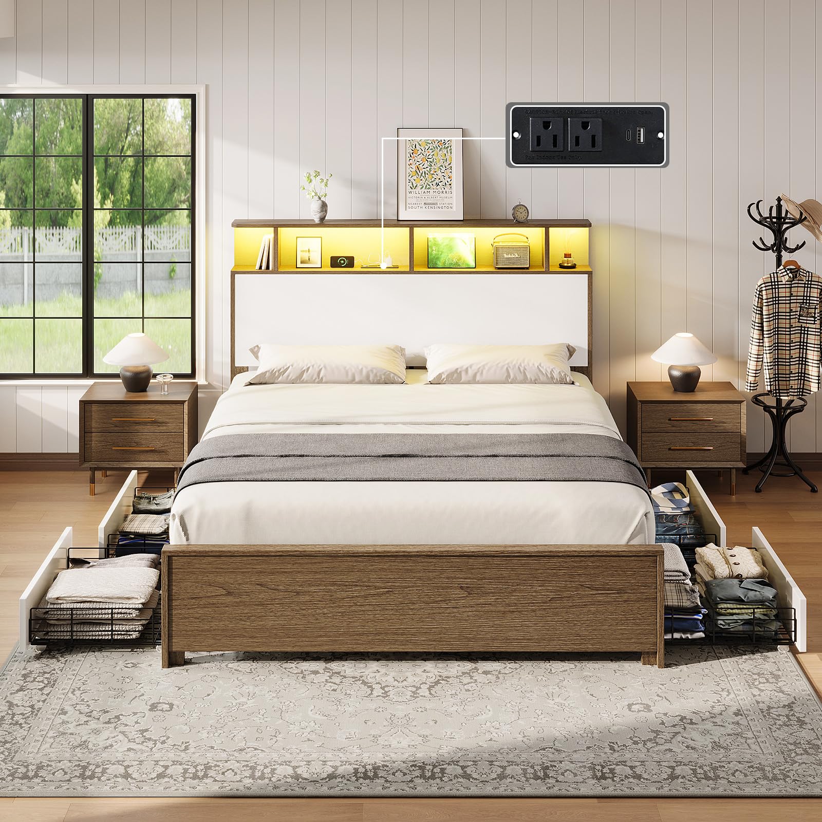 Amazon.com: AMERLIFE Queen Size Bed Frame with 49.2" Tall Bookcase ...