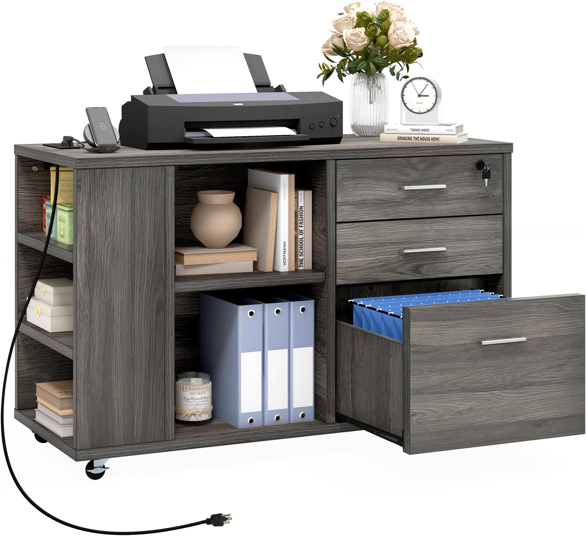 Amazon.com: SUNLEI Wood Lateral File Cabinet with Charging Station ...