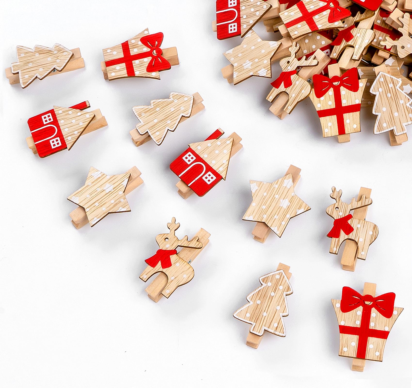 ilauke 60Pcs Christmas Wooden Pegs, Christmas Card Pegs, Christmas ...