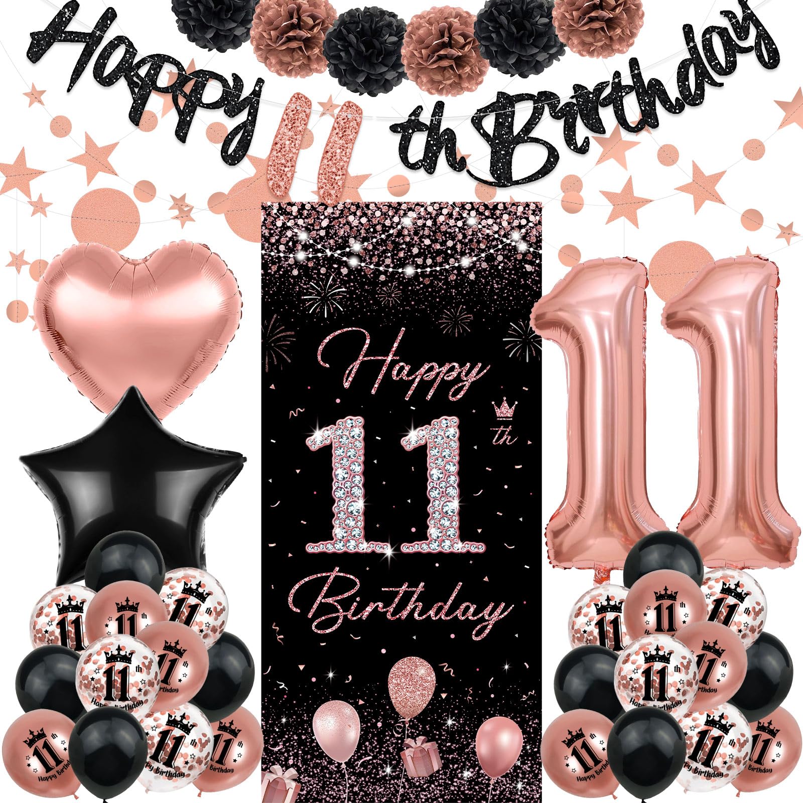 Amazon.com: 11th Birthday Decorations for Girls, TSVATE Rose Gold Happy ...