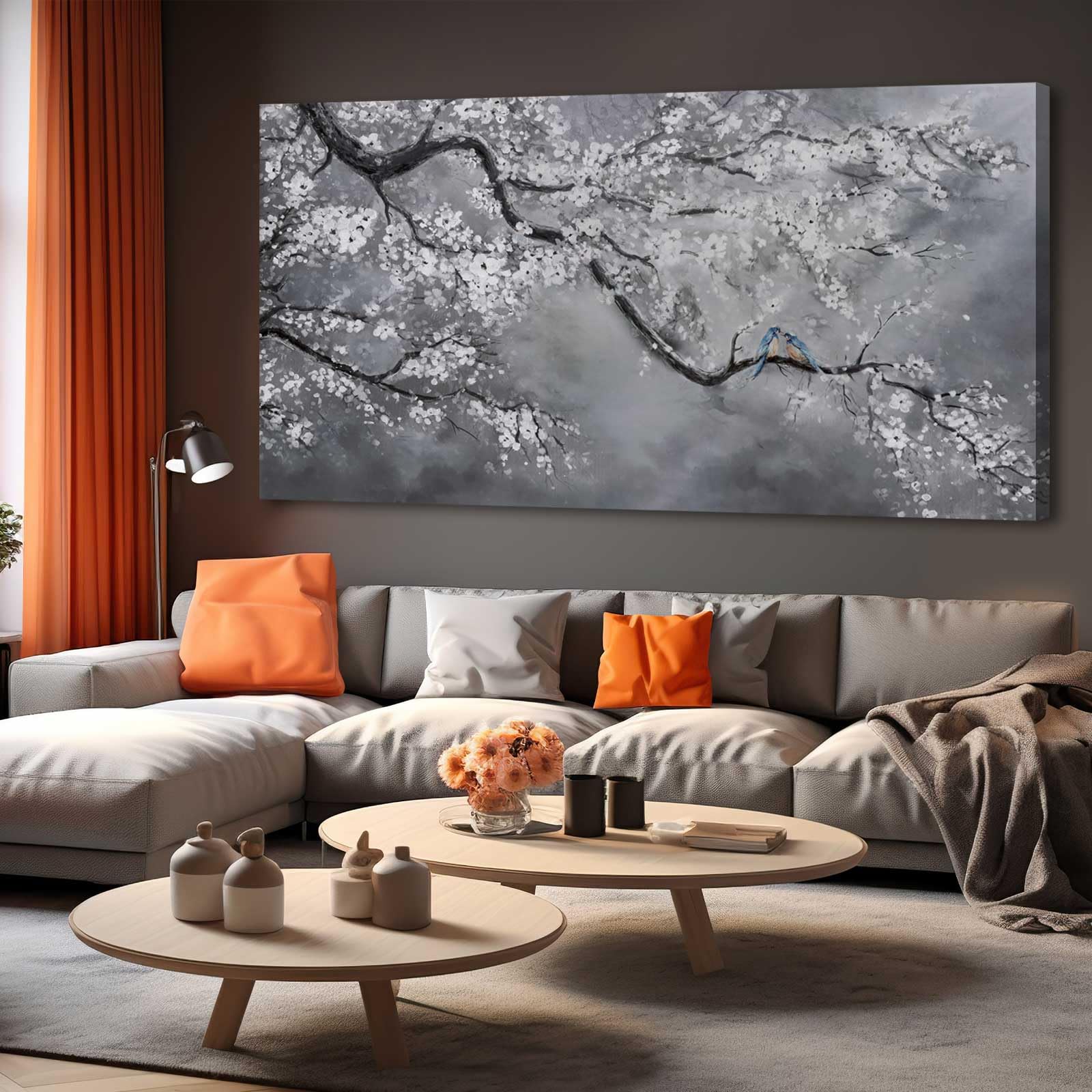 Amazon.com: Canvas Wall Art/Grey Wall Decor 29"x58"/ Plum Blossom Oil Paintings/Large Artwork ...