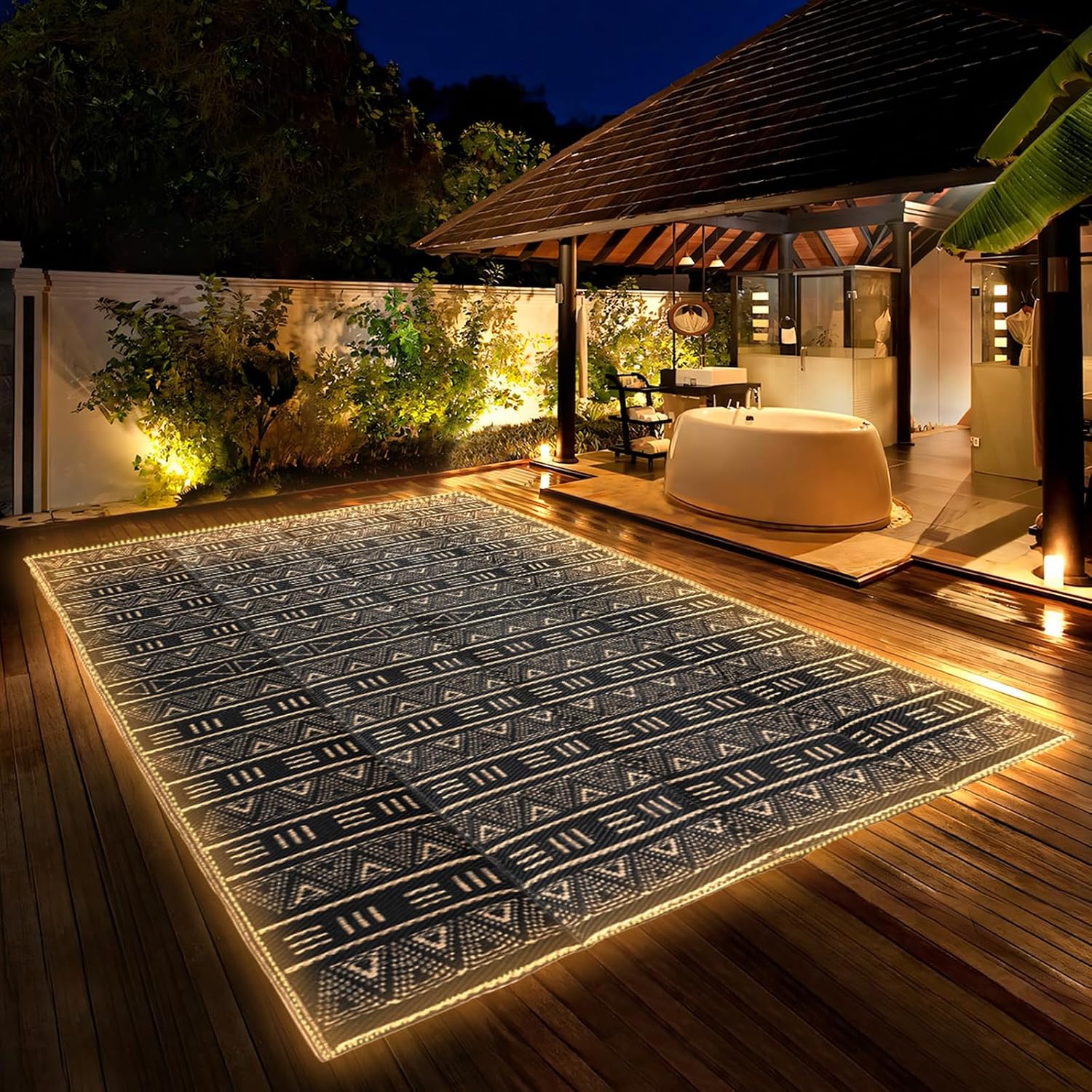 Amazon.com: Outdoor Rugs with Led Strip Lights for Patio Decor 5x8ft ...