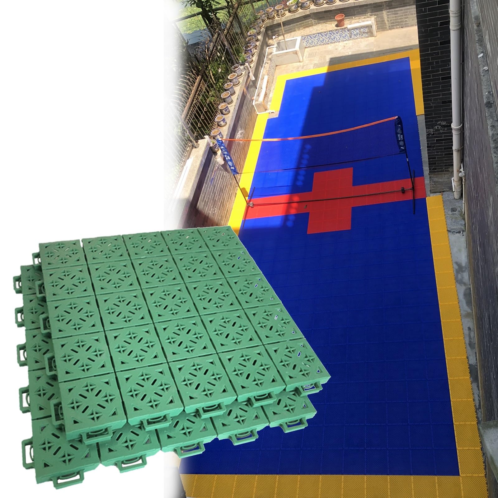 Weatherproof Basketball Court Tiles 10-Pack Gray Interlocking Floor ...