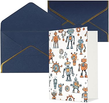 Amazon.com: XHHRRDNZ Cute Cartoon Robots Greeting Cards with Envelopes ...