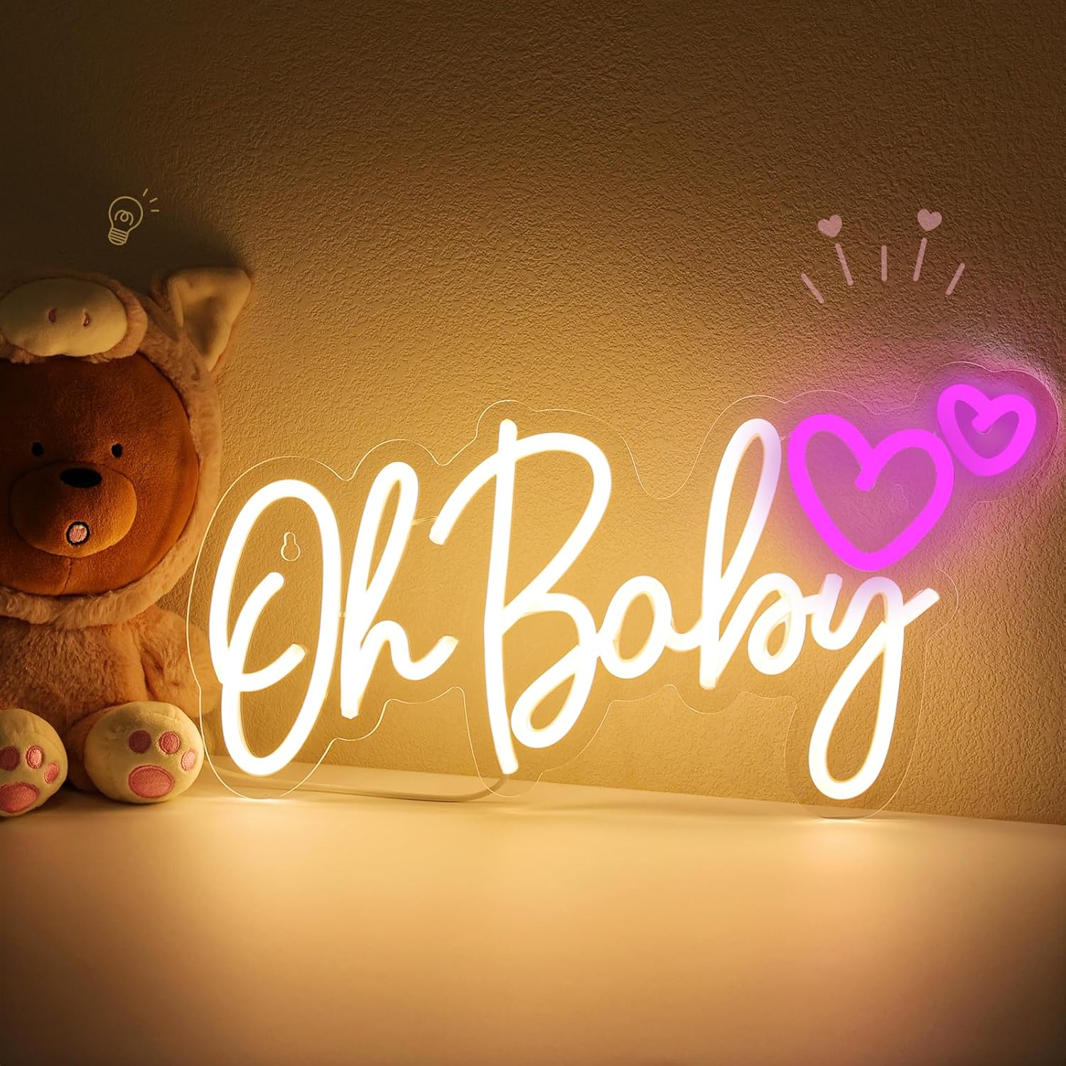 Oh Baby Led Neon Sign - Warm White Light Up Sign Decor for Baby Shower ...