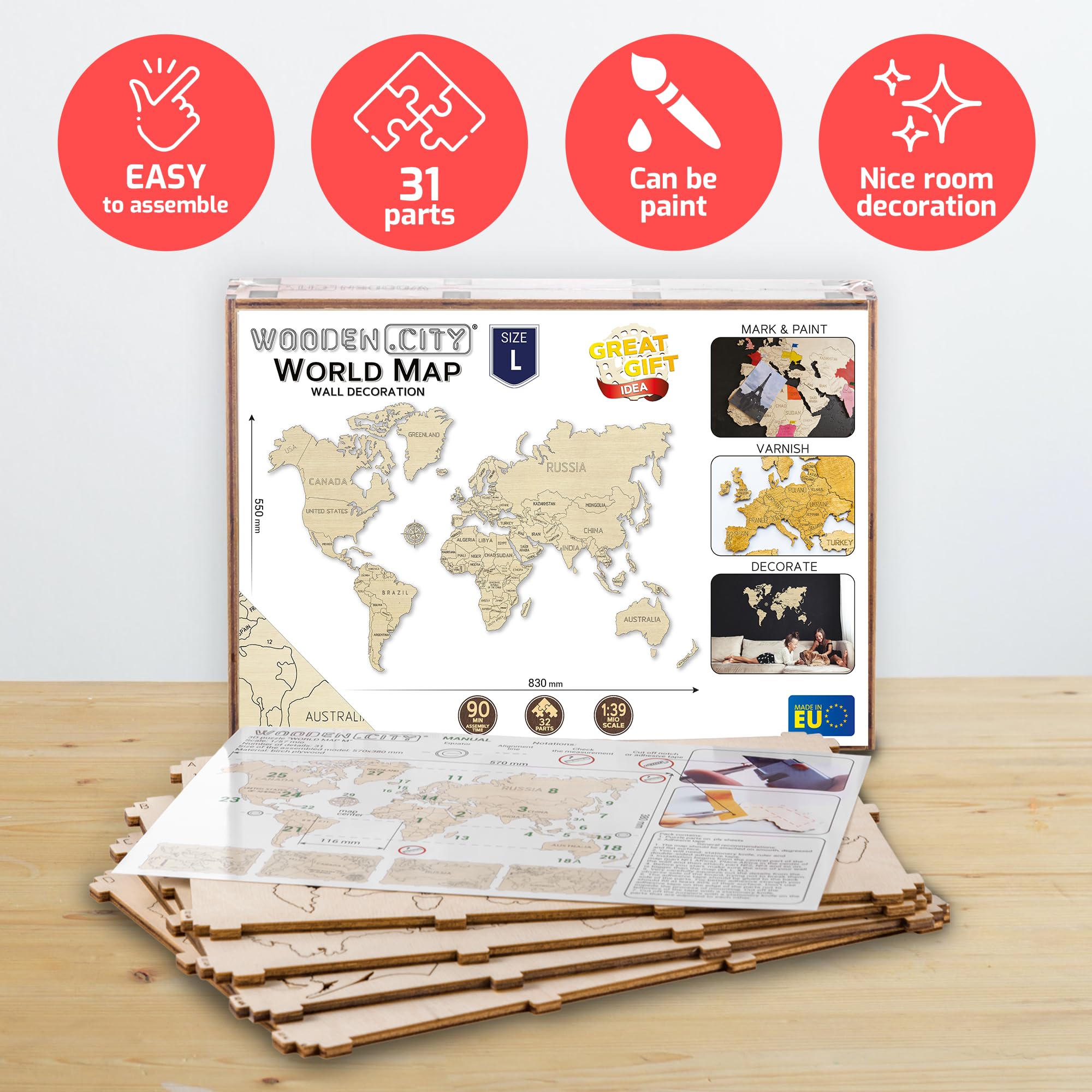 Snapklik.com : WOODENCITY Wooden World Map Wall Decor L - Wooden Map Of The World For Wall ...