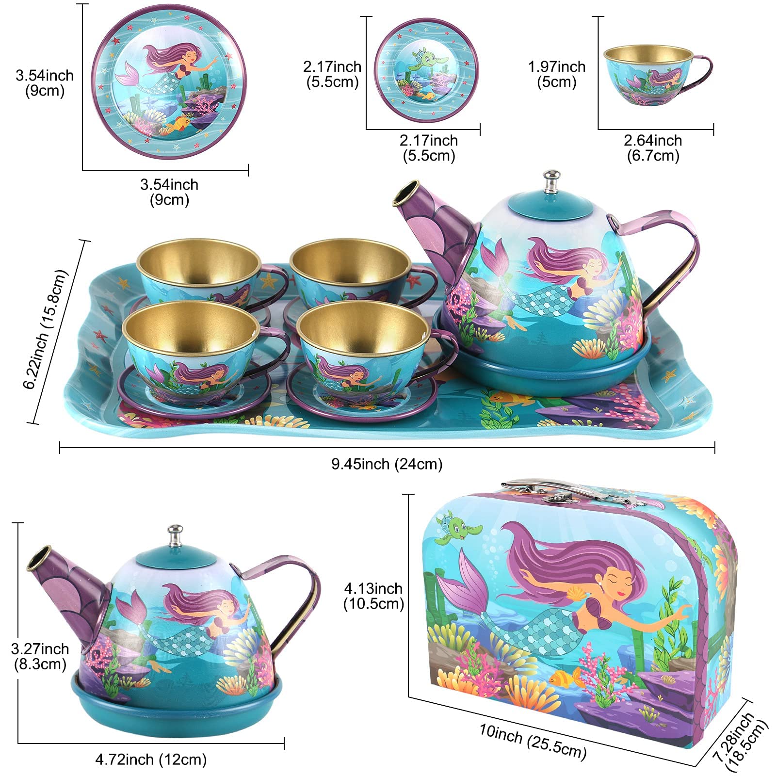 Snapklik.com : 15 Piece Mermaid Tea Party Set For Little Girls, Pretend ...