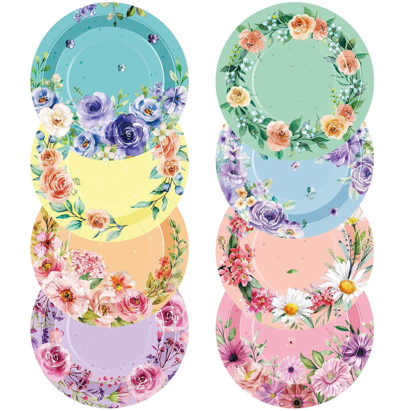 Amazon.com: Suttmin 80 Pcs 7 Inch Floral Paper Plates Floral Party ...