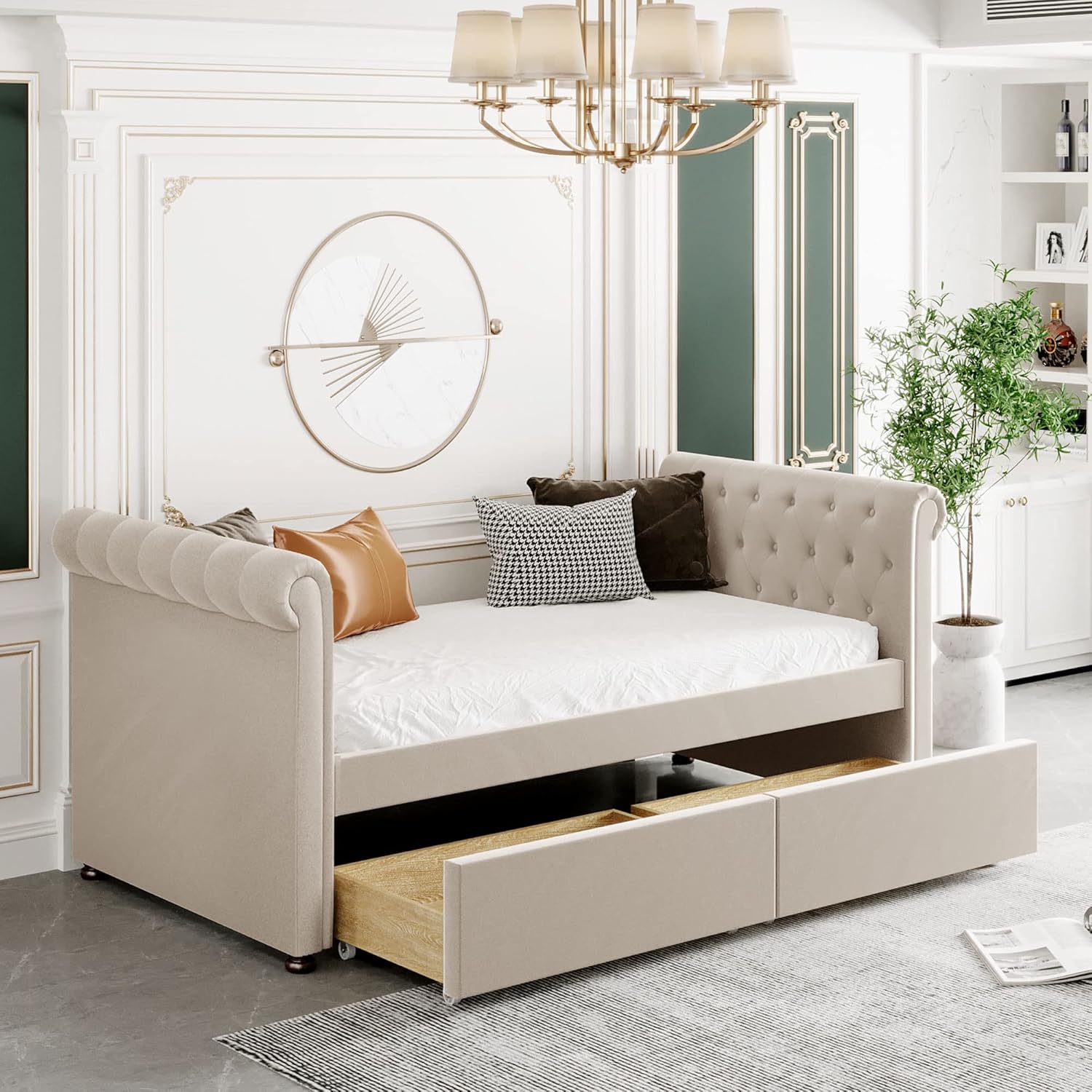 Amazon.com: DHPM Twin Daybed Upholstered Daybed with Two Drawers, Twin ...