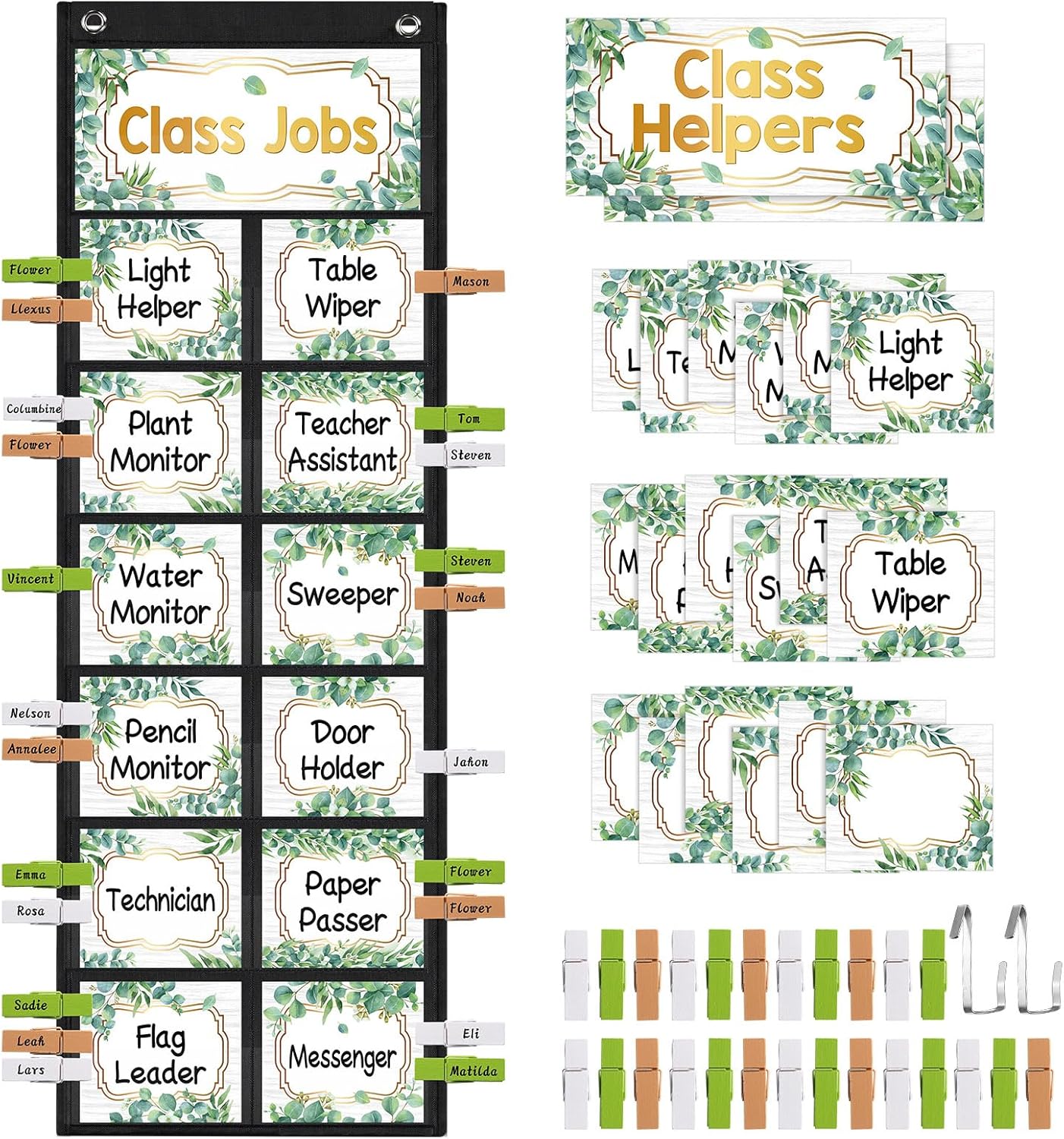 Amazon.com: Pasimy Eucalyptus Class Jobs Pocket Chart Class Helpers ...