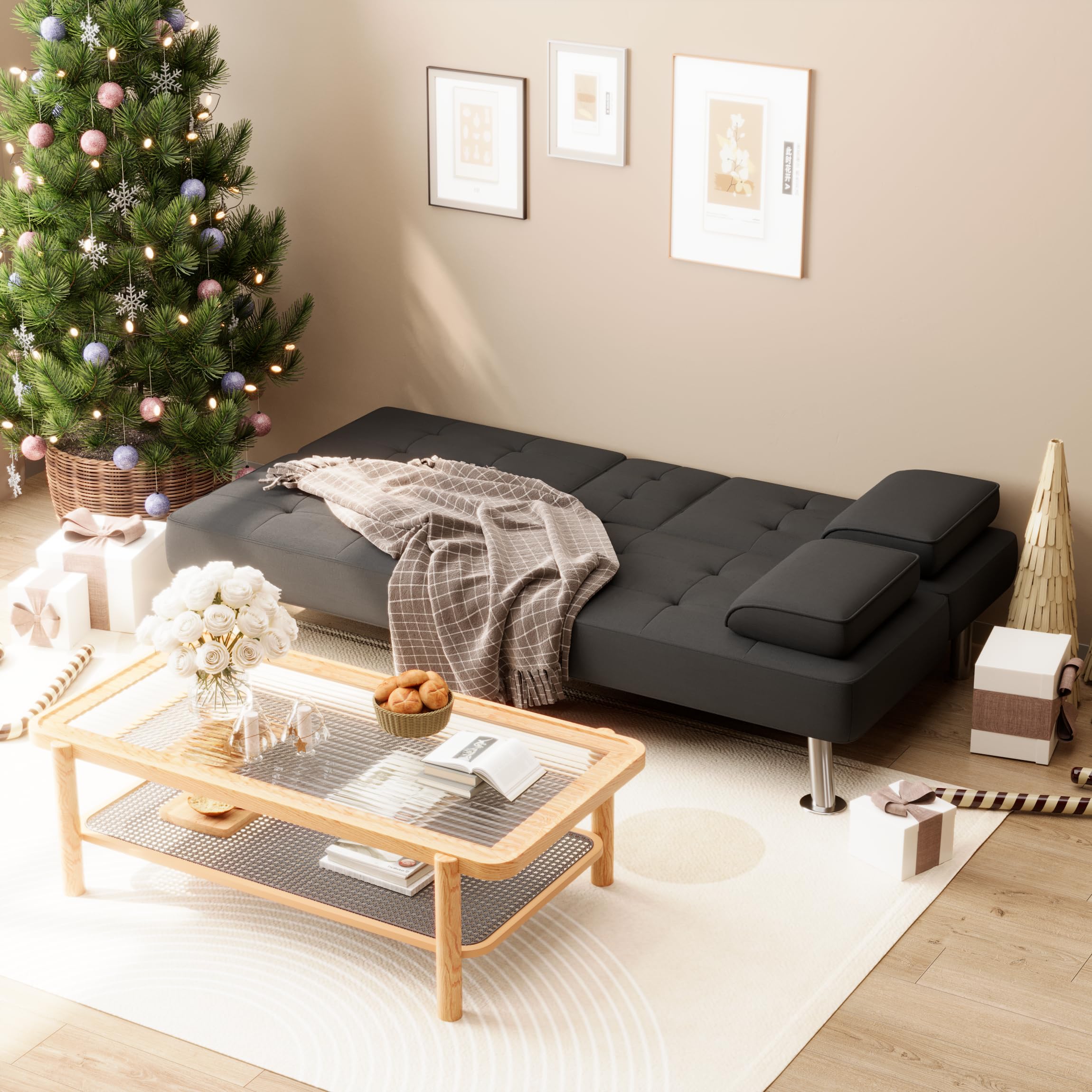 Snapklik.com : Shahoo Modern Linen Upholstered Convertible Folding ...