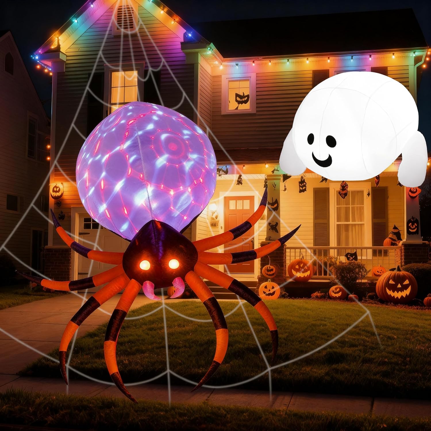 Amazon.com: JOYIN 8 FT Halloween Inflatable Giant Spider and 4.5 FT ...