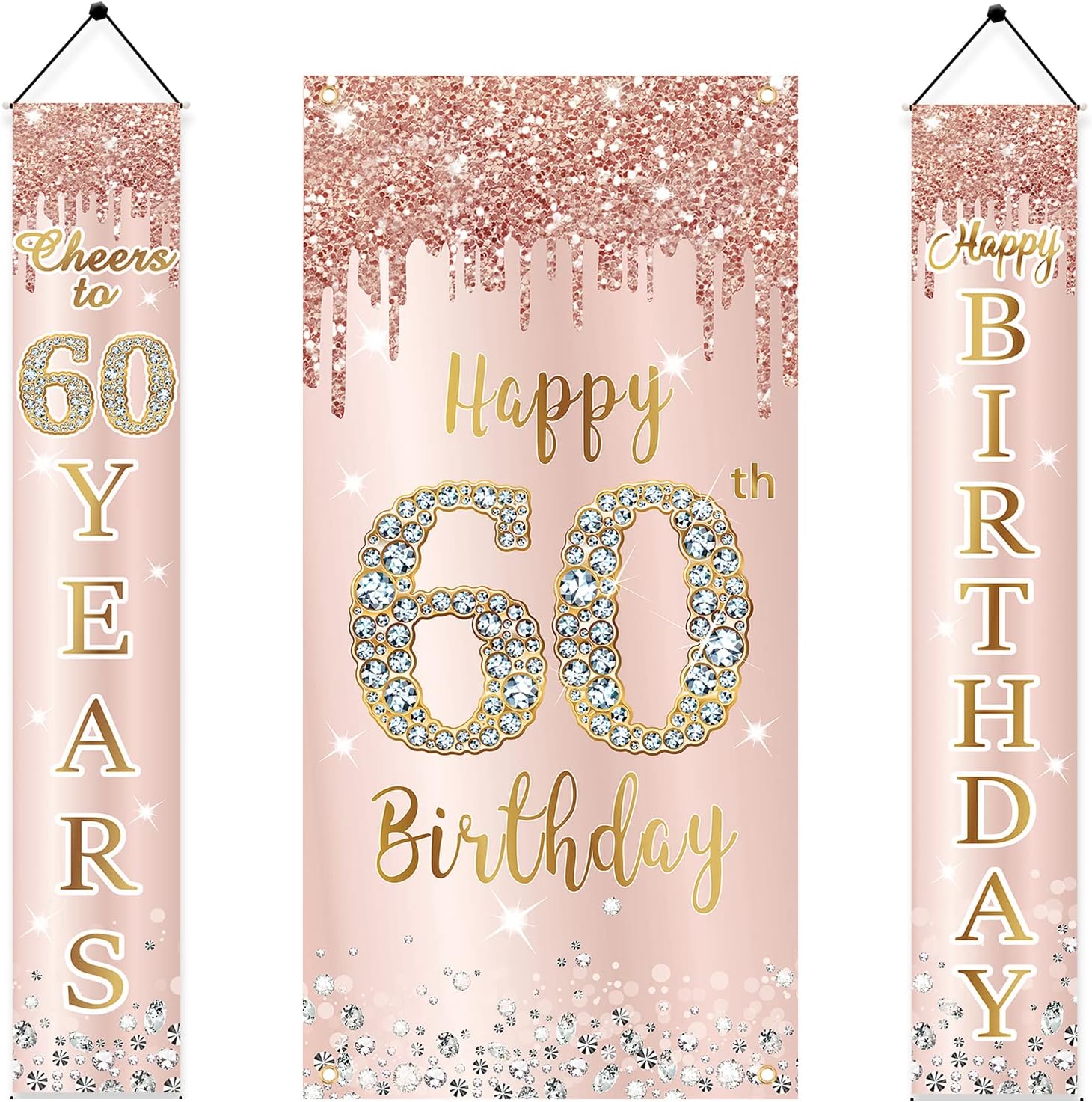 Amazon.com: 60th Birthday Door Banner Decorations for Women, Pink Rose ...