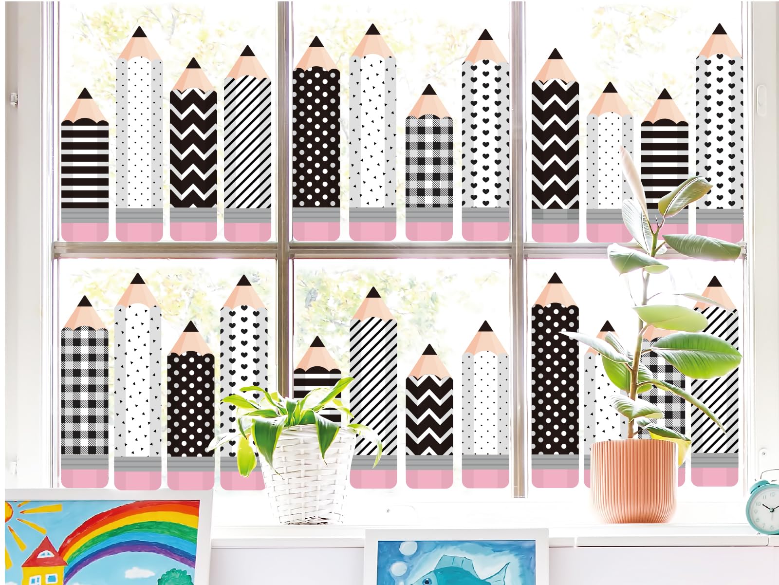 Amazon.com: Whaline 9 Sheet Back to School Window Clings Black White ...