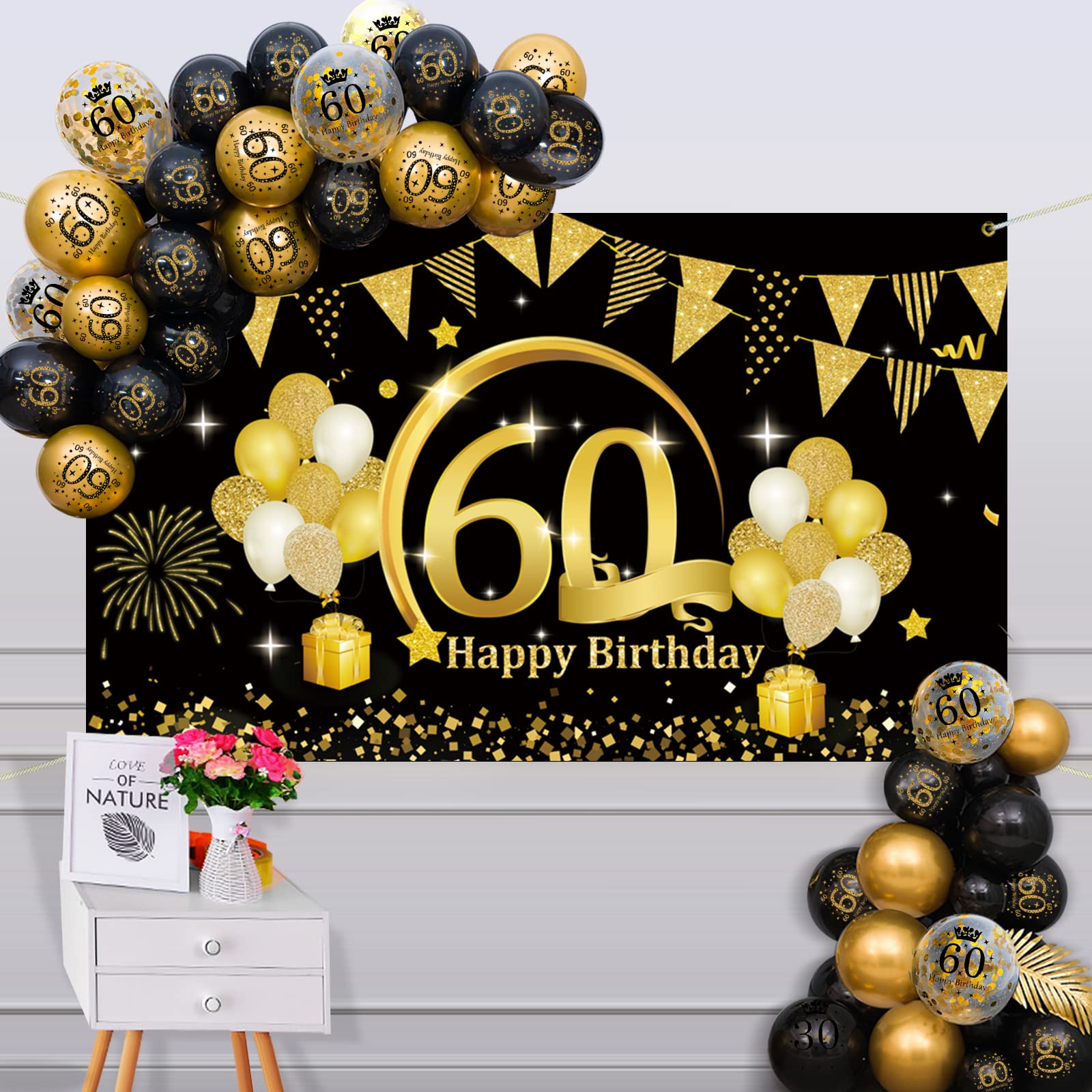 60th Birthday Party Decorations Black and Gold, 60th Birthday Party ...