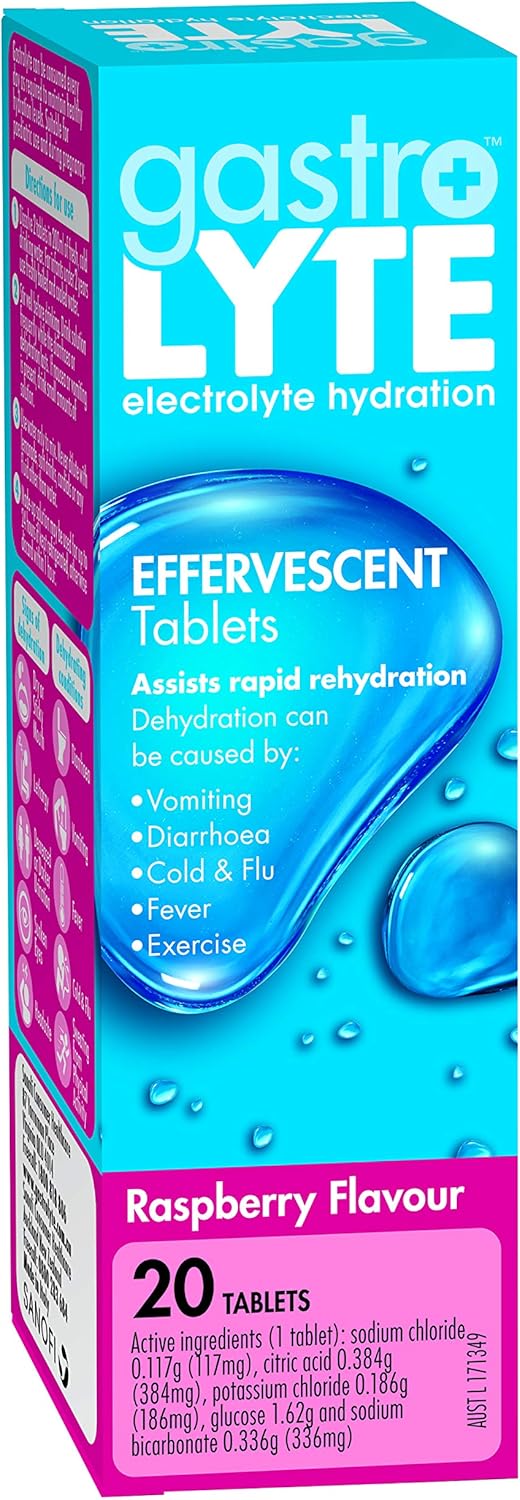 Gastrolyte Electrolyte Hydration Effervescent Tablets - Raspberry ...