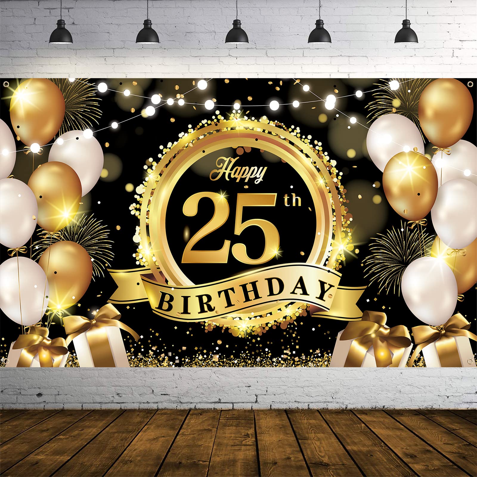 Buy Happy 25th Birthday Decoration Backdrop Banner Black Gold Extra ...