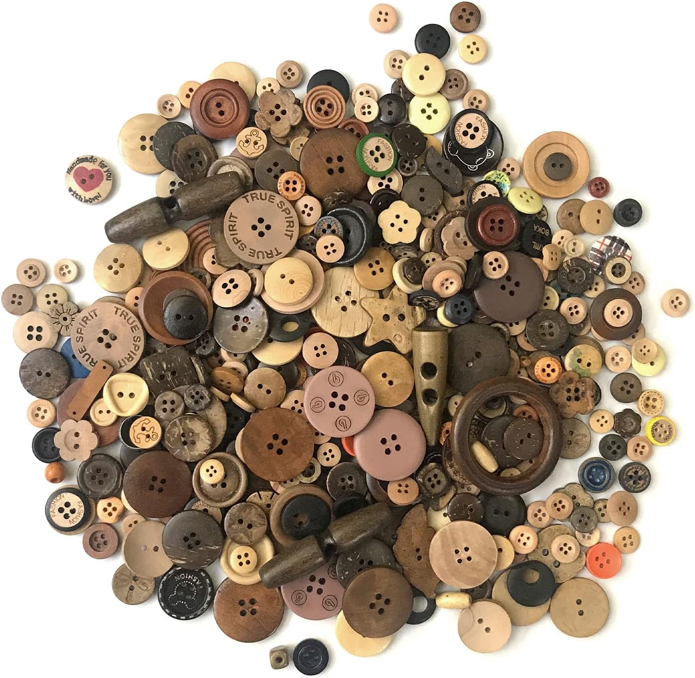 Amazon.com: levylisa Assortment Natural Round Buttons Brown Wood ...
