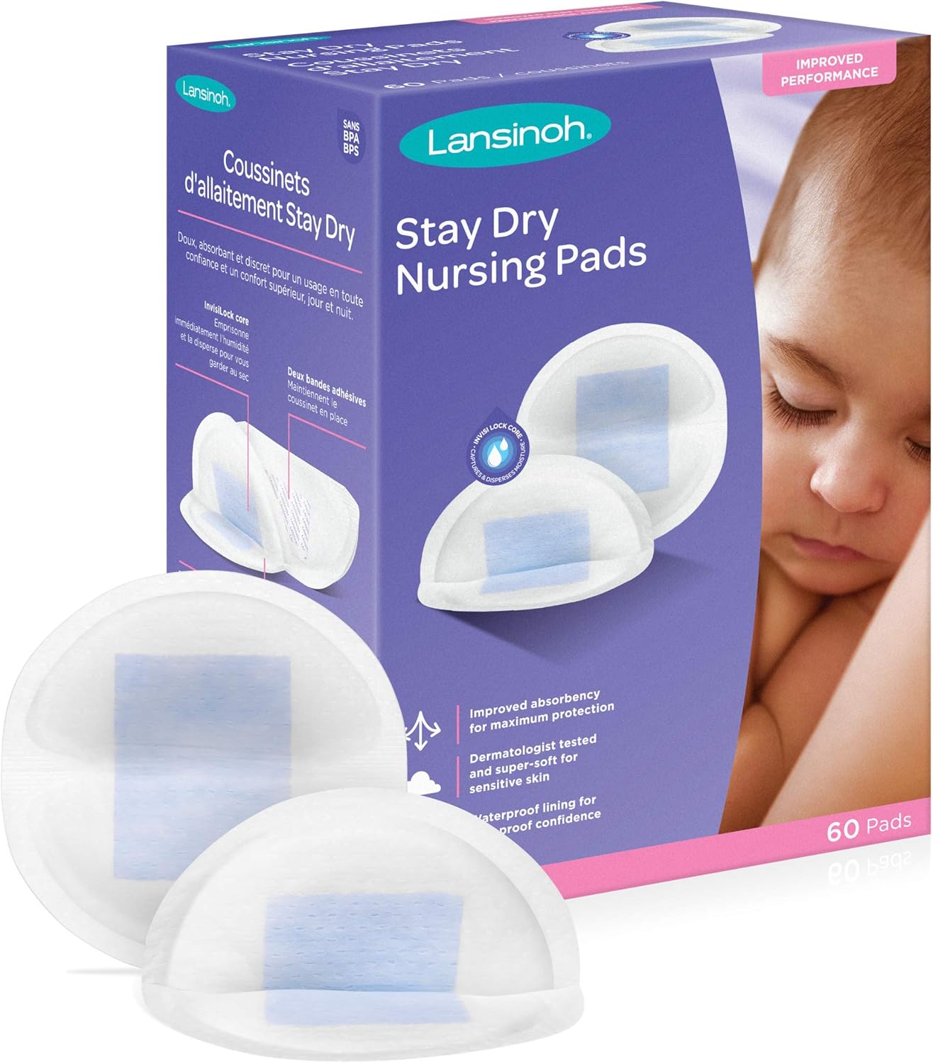 Amazon.com: Lansinoh Stay Dry Disposable Nursing Pads, 60 Count : Baby