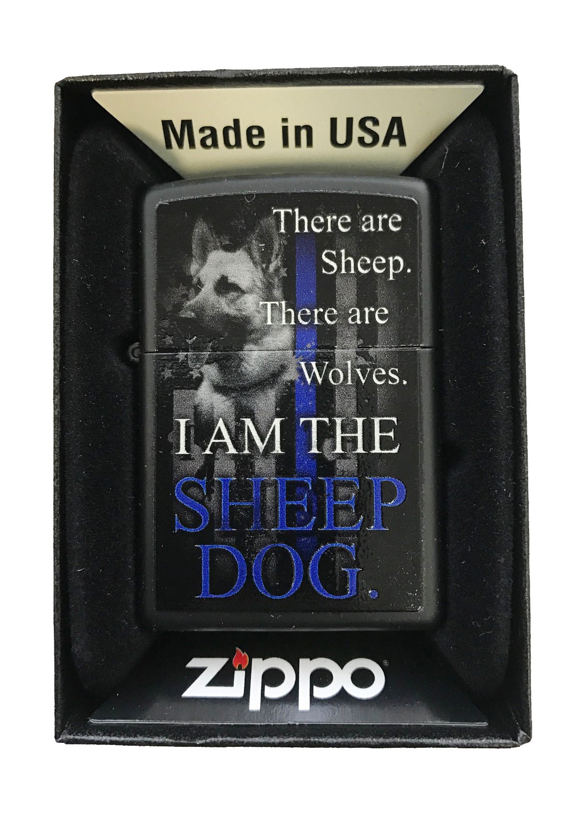 Amazon.com: Zippo Custom Lighter - K-9 "Sheep Dog" Blue Line Police ...