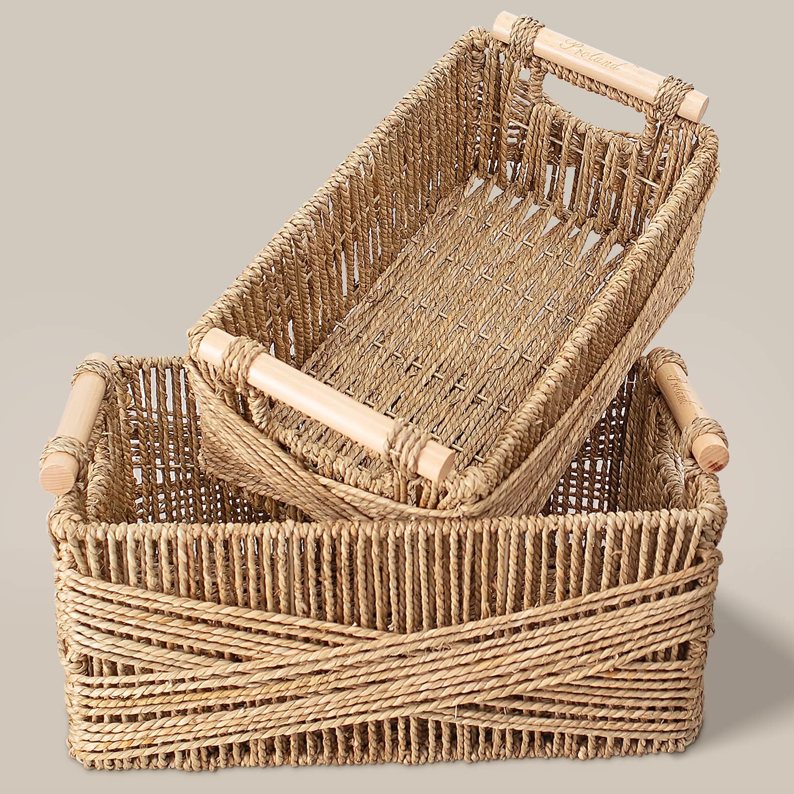 Amazon.com: Storage Basket with Handle, Large Rectangular Wicker Basket ...
