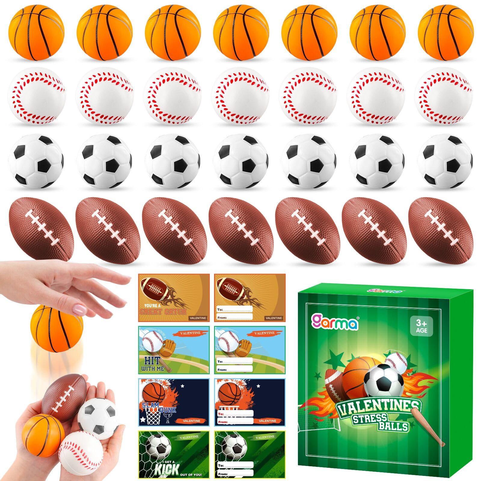 Amazon.com: Garma 28 Pack Valentines Gift Cards with Mini Foam Sport ...