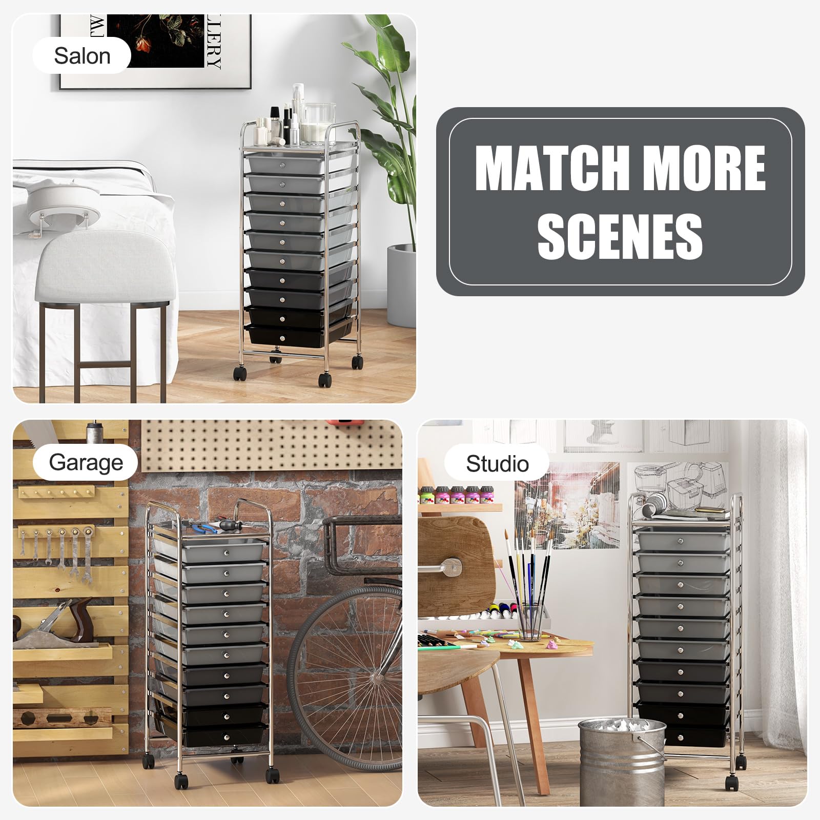 10 Drawer Rolling Cart 10-Drawer Rolling Storage Cart With Locking ...