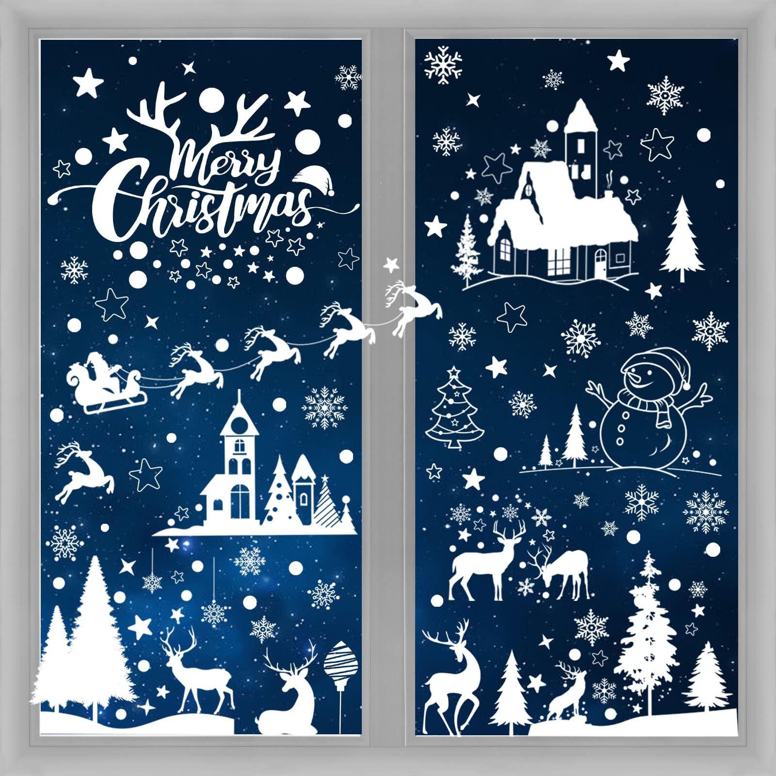 heekpek Large White Christmas Tree Reindeer Door Cover Window Stickers ...