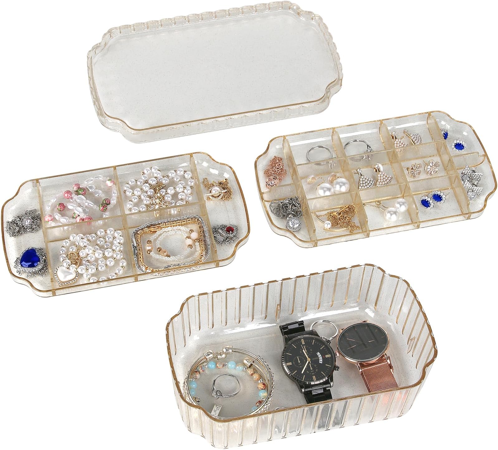 Amazon.com: LETURE 3-Layer Jewelry Organizer Box for Earrings, Rings ...