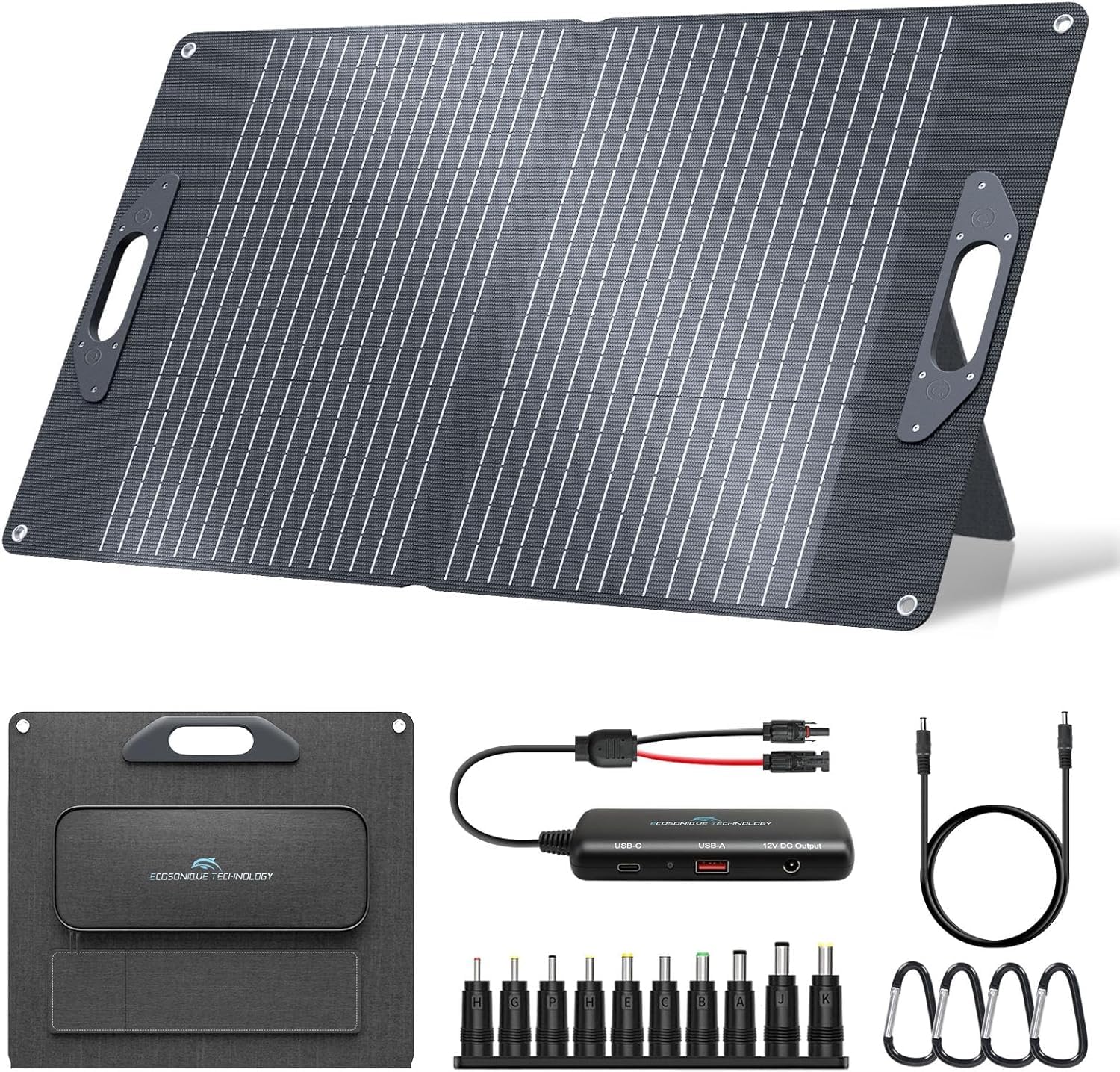 Ecosonique 60W/72W/100W/120W Solar Panel with Detachable Power Hub, 18V ...